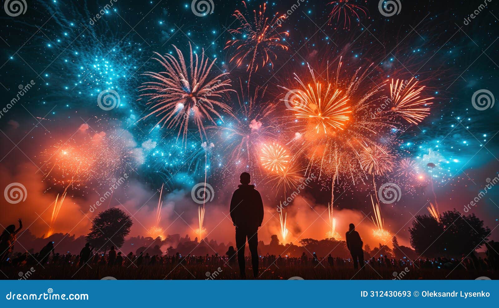 Festive Fireworks Night Landscape Stock Illustration - Illustration of ...