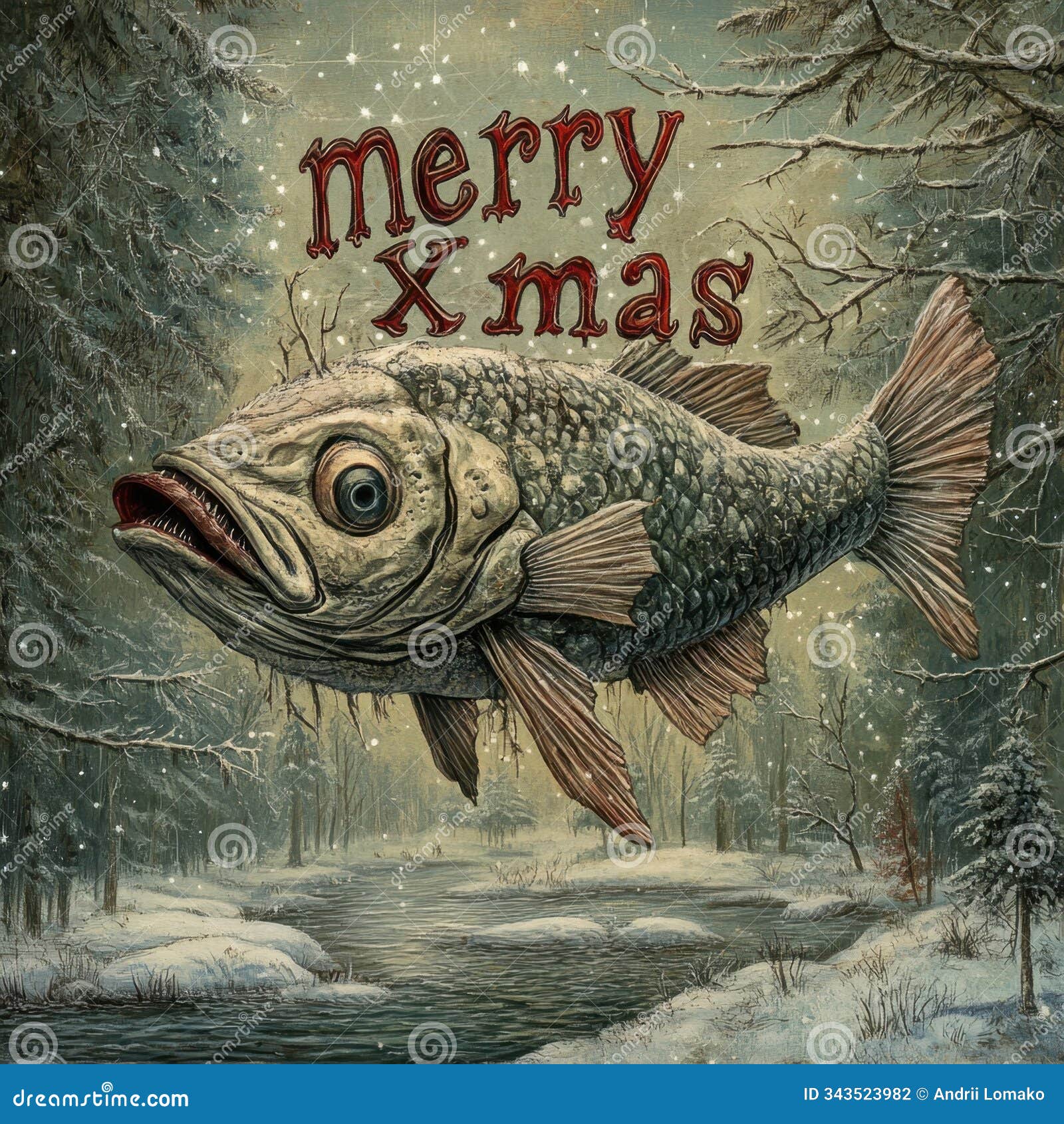 Festive Fish in Snowy Holiday Scene Stock Photo - Image of wildlife ...