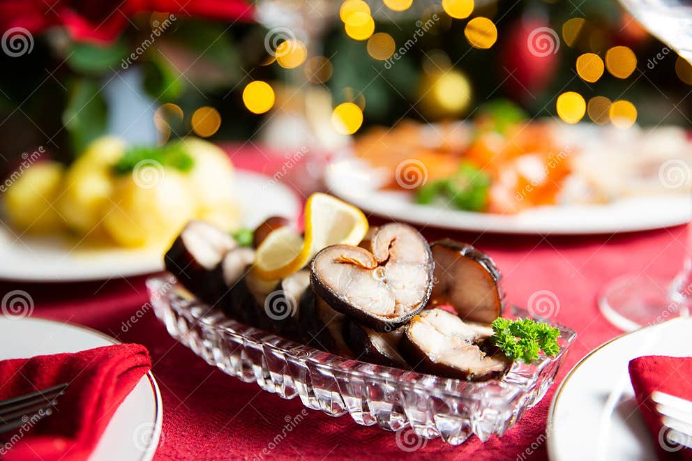 Festive fish table stock photo. Image of brunch, tasty - 301100464