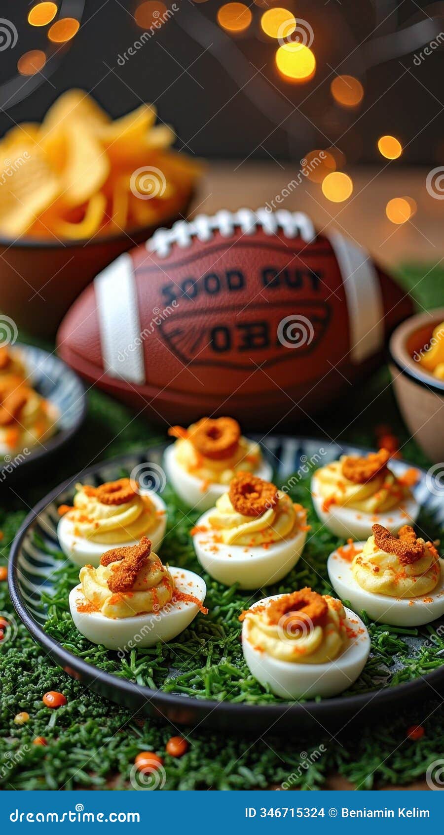 Festive Football Party Appetizers with Spiced Deviled Eggs and Snacks ...