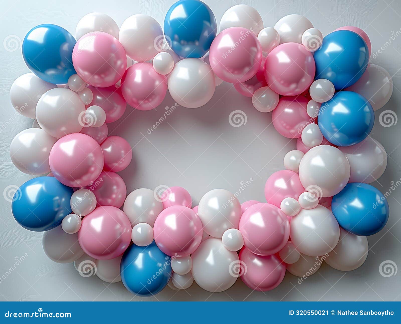A Festive Frame of Pink, Blue and White Balloons Arranged in a ...