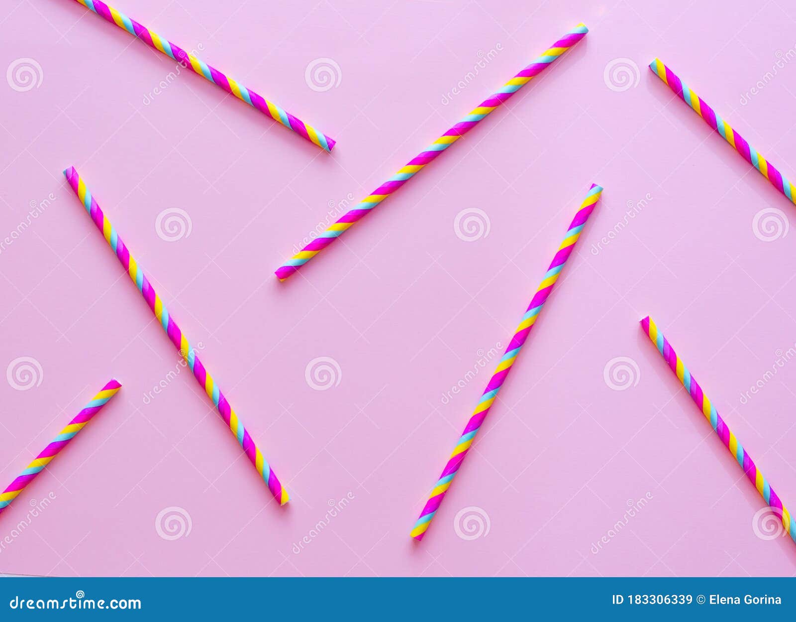 Festive Fun Background of Colored Straws on a Pink Background Stock ...