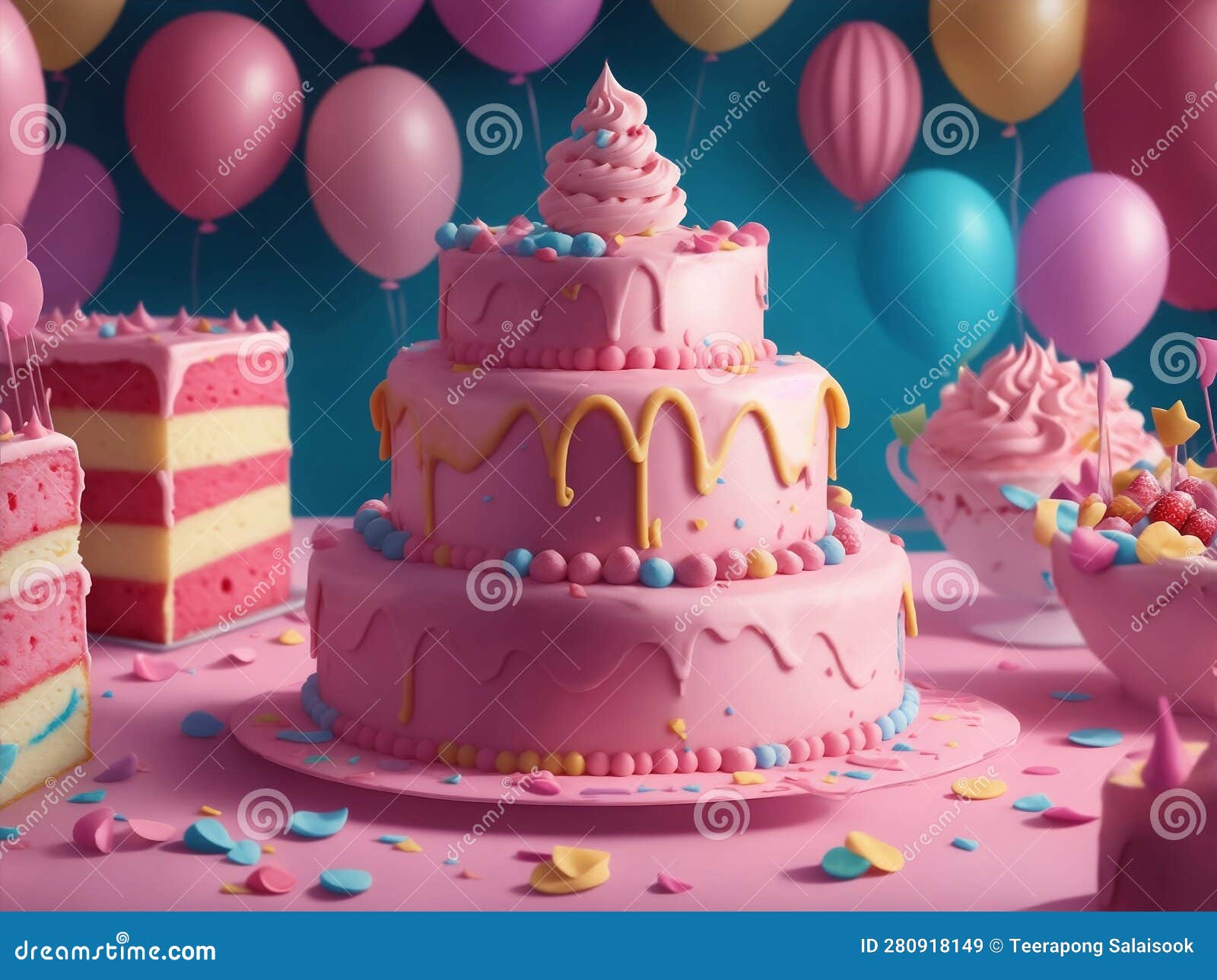 A Festive and Fun Cake Party, Generative AI Illustration Stock ...