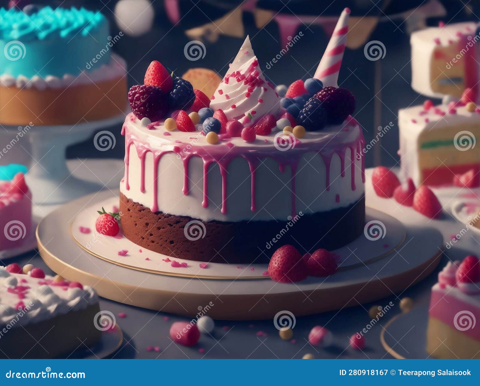 A Festive and Fun Cake Party, Generative AI Illustration Stock ...