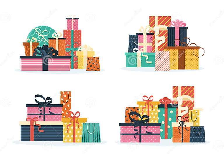 Festive Gift Boxes and Present Packages. Stock Vector - Illustration of ...