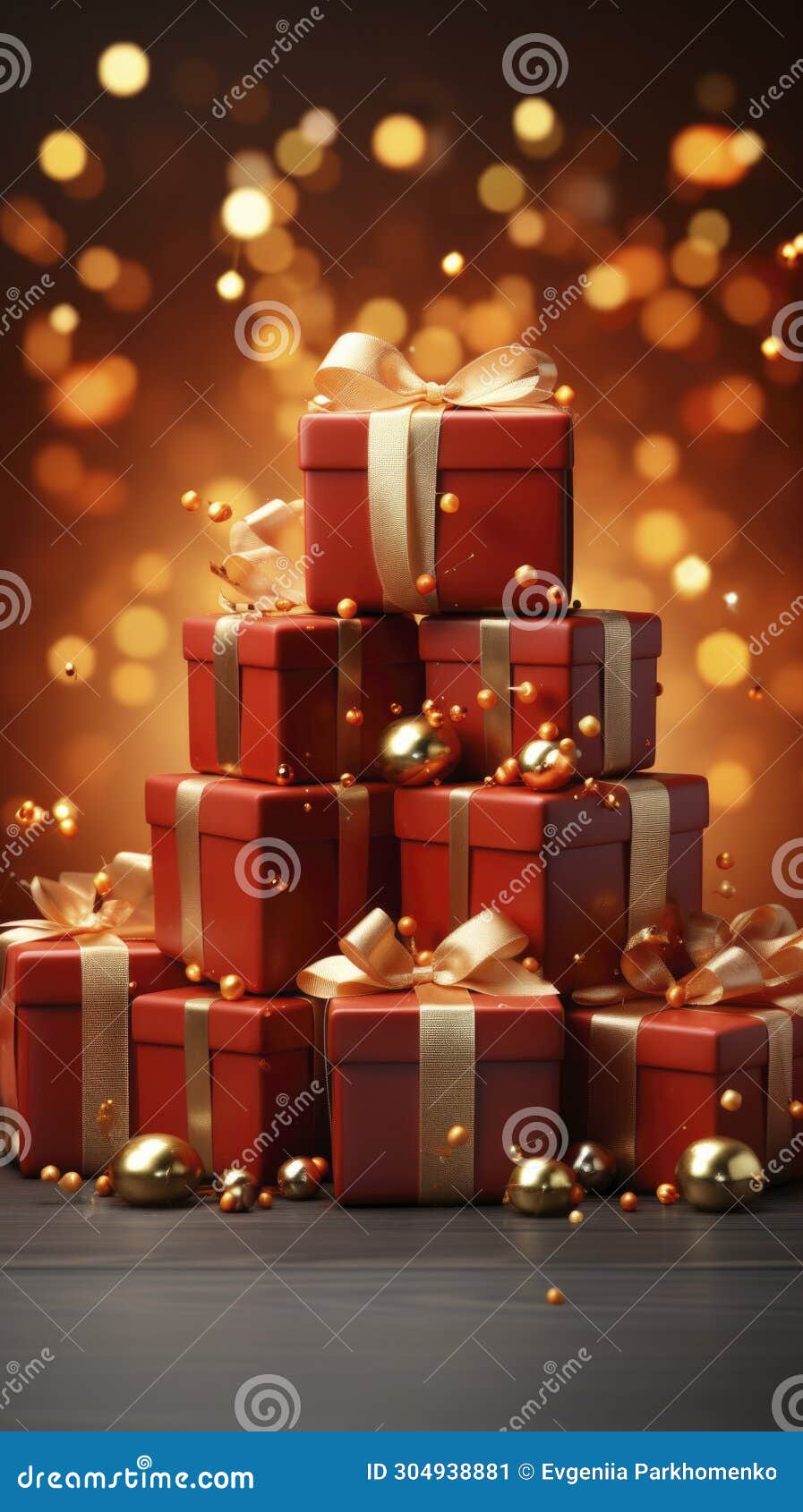 Festive Gift Pile with Golden Lights Stock Image - Image of festive ...