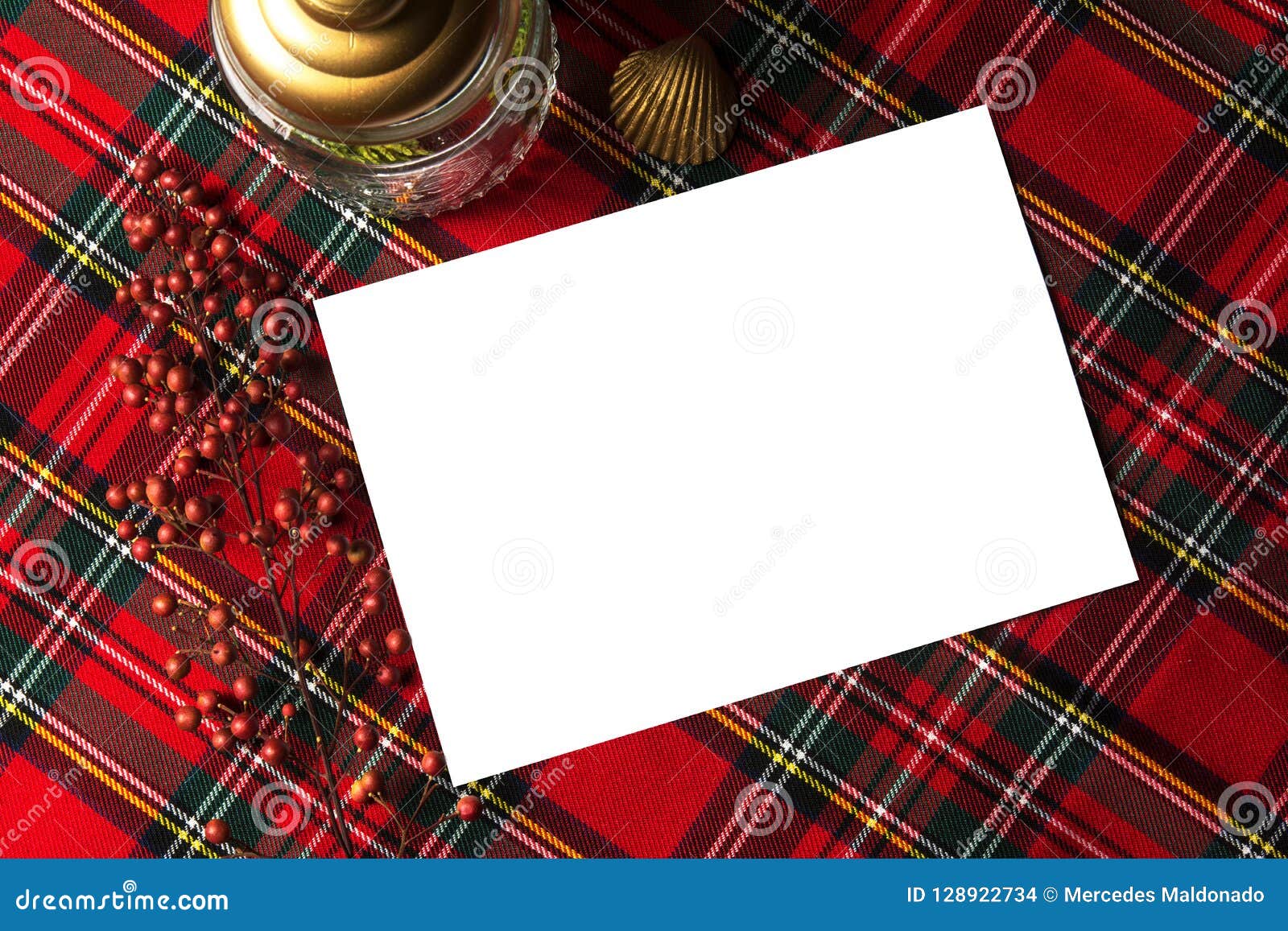 Festive Gold Program/Menu Mockup, on Red Checkered Background Stock ...