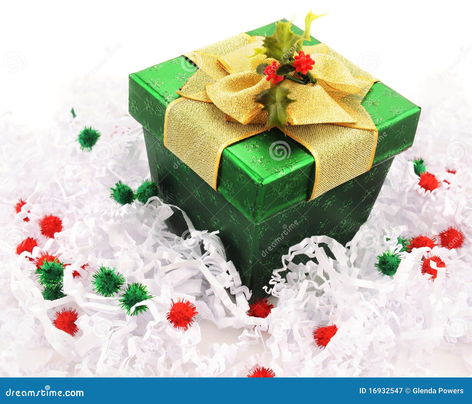 Festive Green Christmas Gift Stock Image - Image of wide, white: 16932547