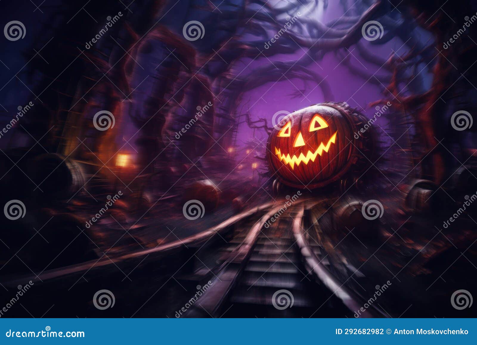 Festive Halloween Pumpkin Train Ride through a Dark Spooky Forest ...