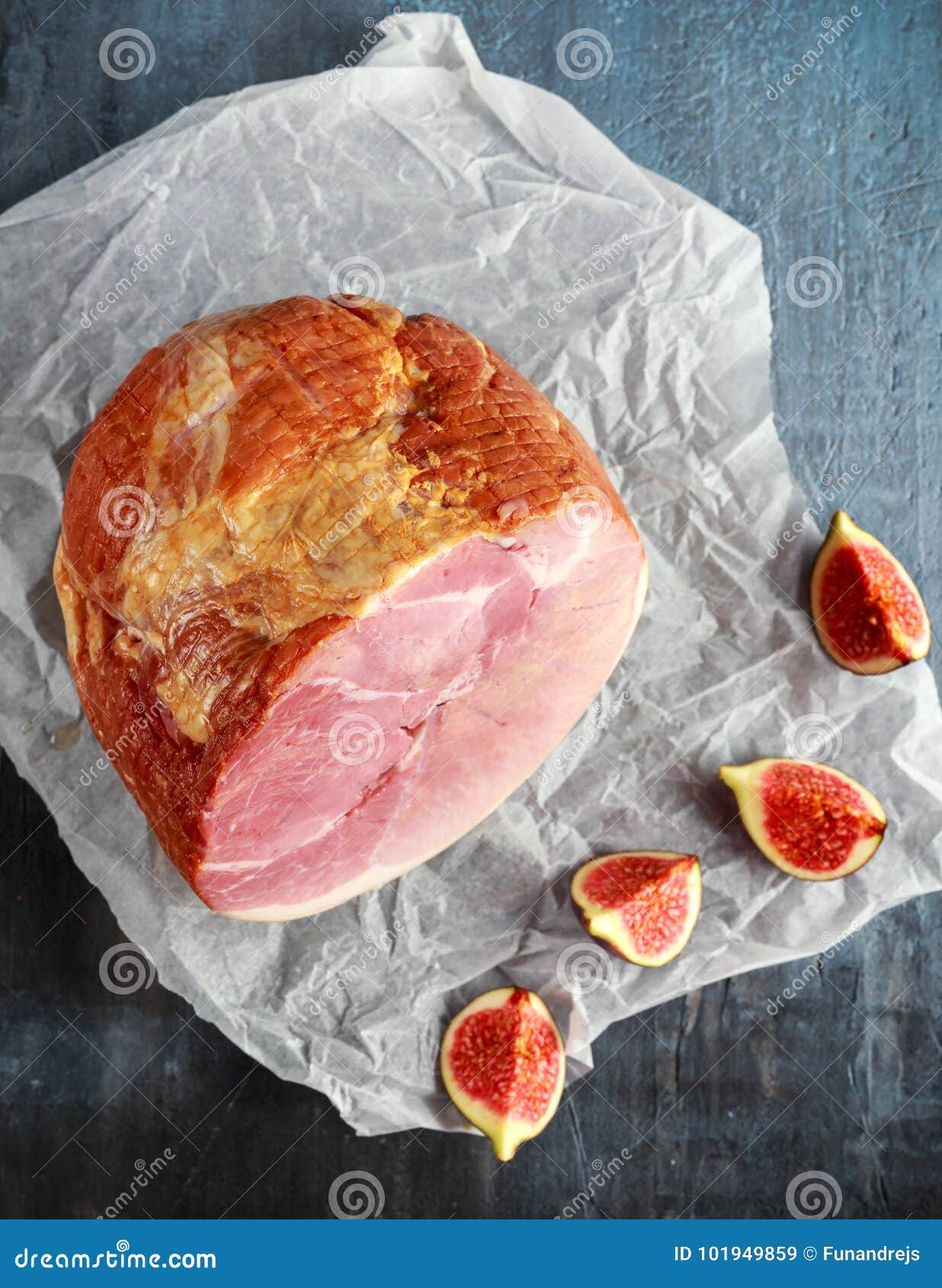 Festive Ham Sliced on Crumpled Rustic Paper Stock Image - Image of meal ...