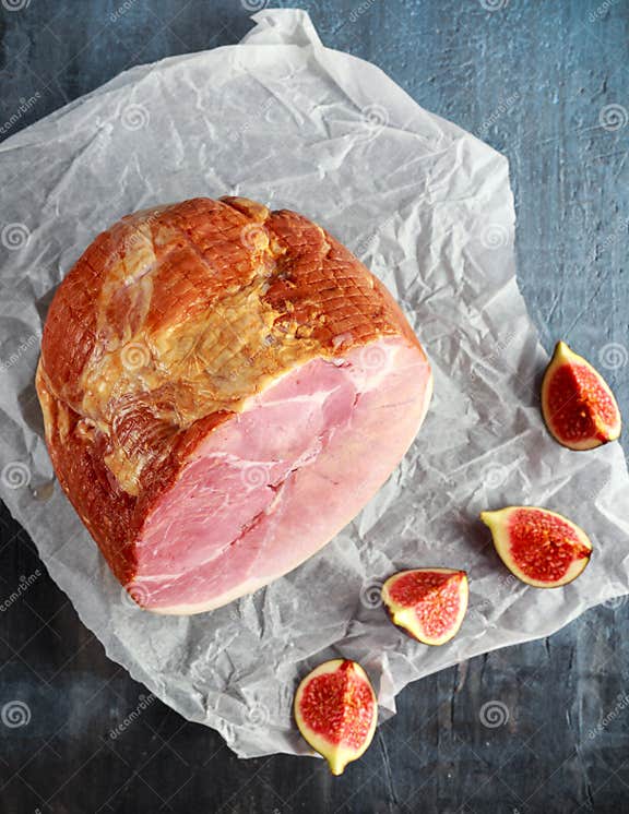 Festive Ham Sliced on Crumpled Rustic Paper Stock Image - Image of meal ...