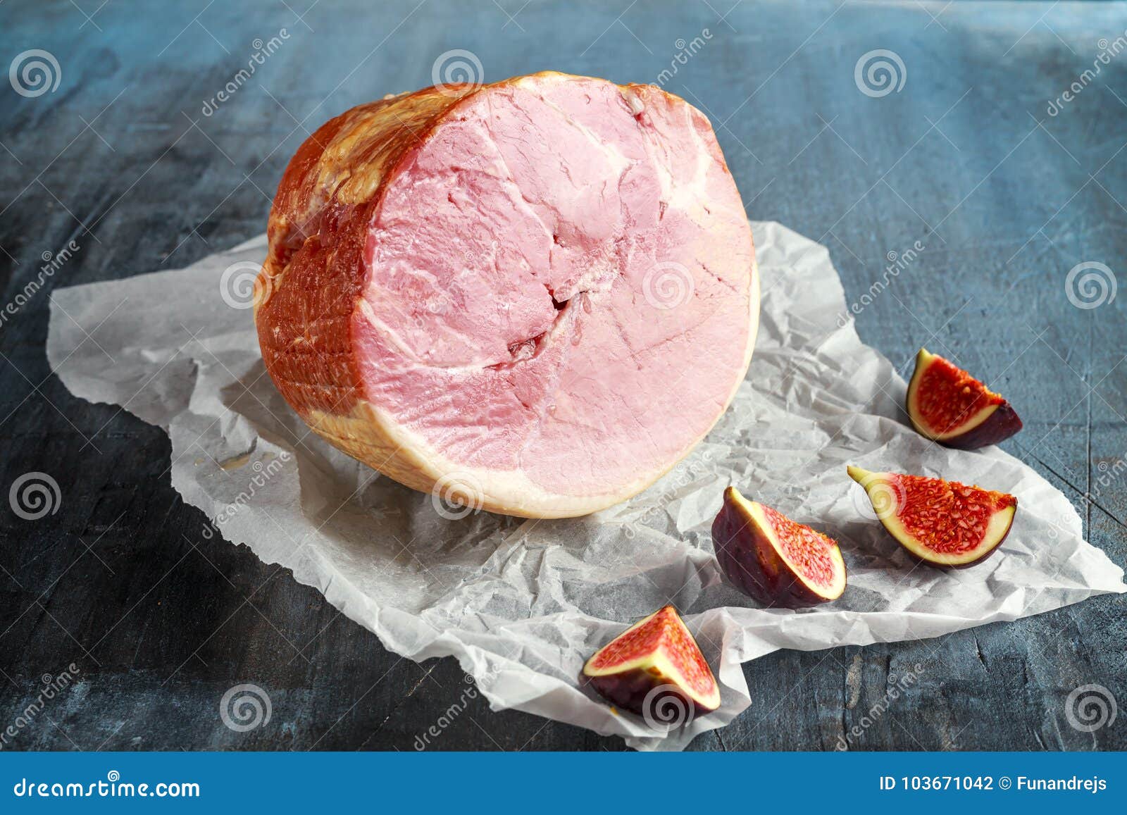 Festive Ham Sliced on Crumpled Rustic Paper Stock Photo - Image of ...