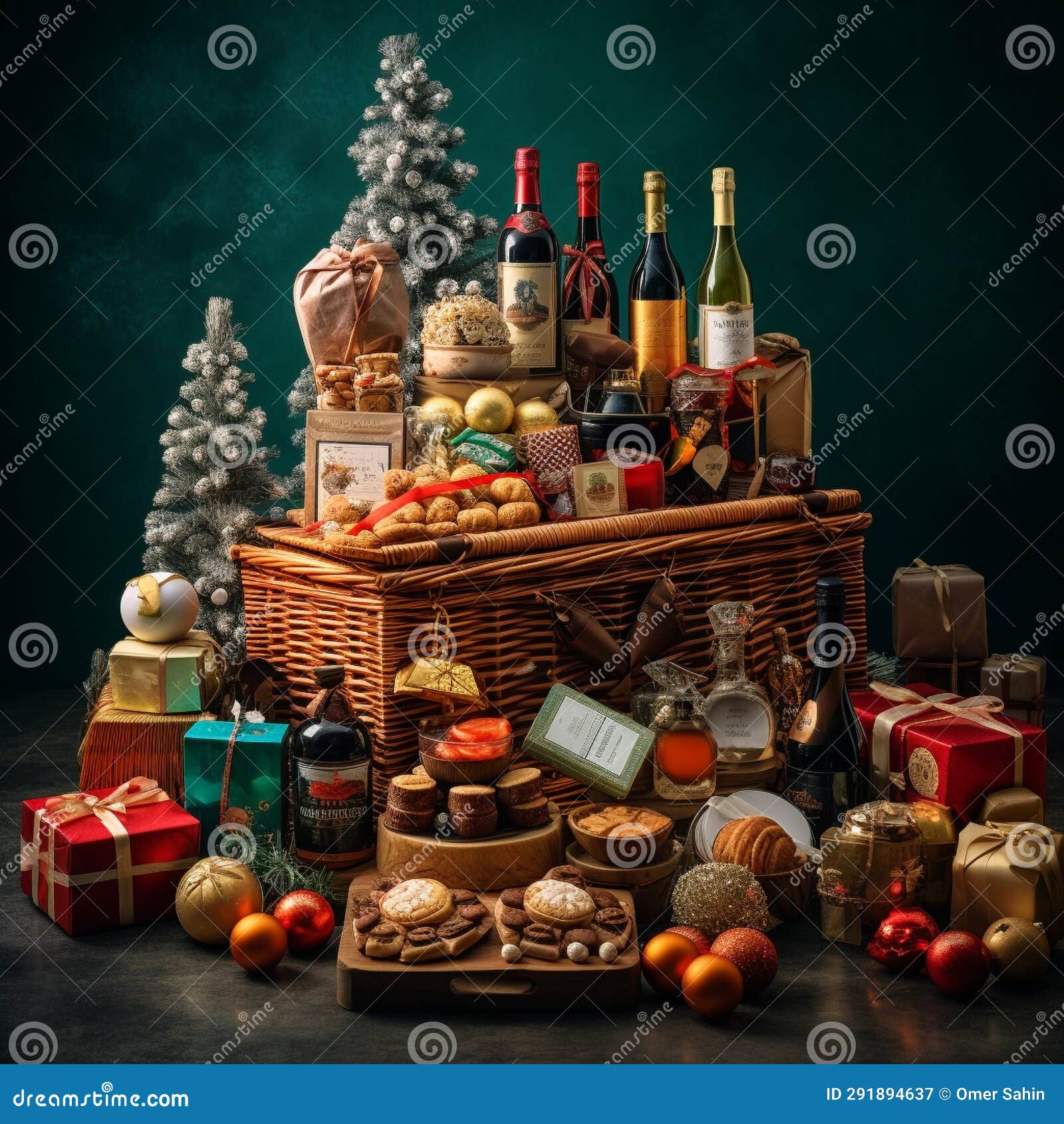 Festive Hamper Filled with Delights - Holiday Themed Stock Image ...