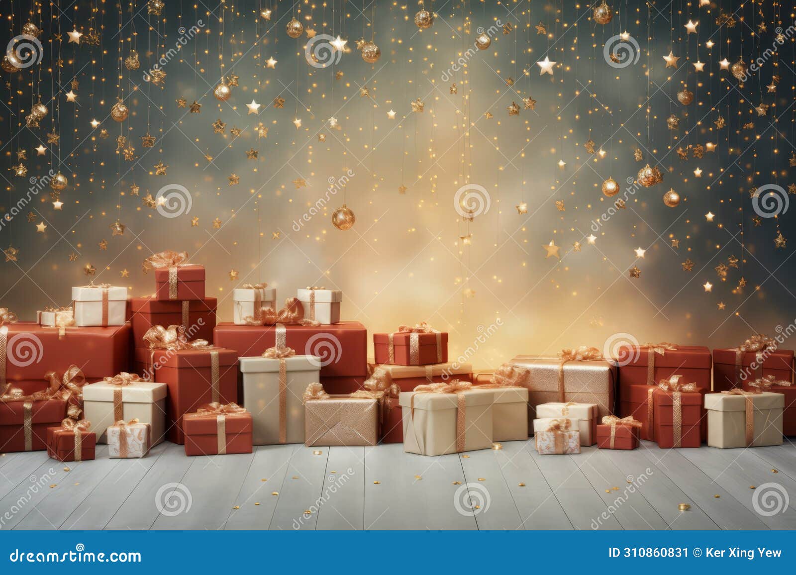 A Festive Holiday Backdrop with Scattered Gifts Stock Illustration ...