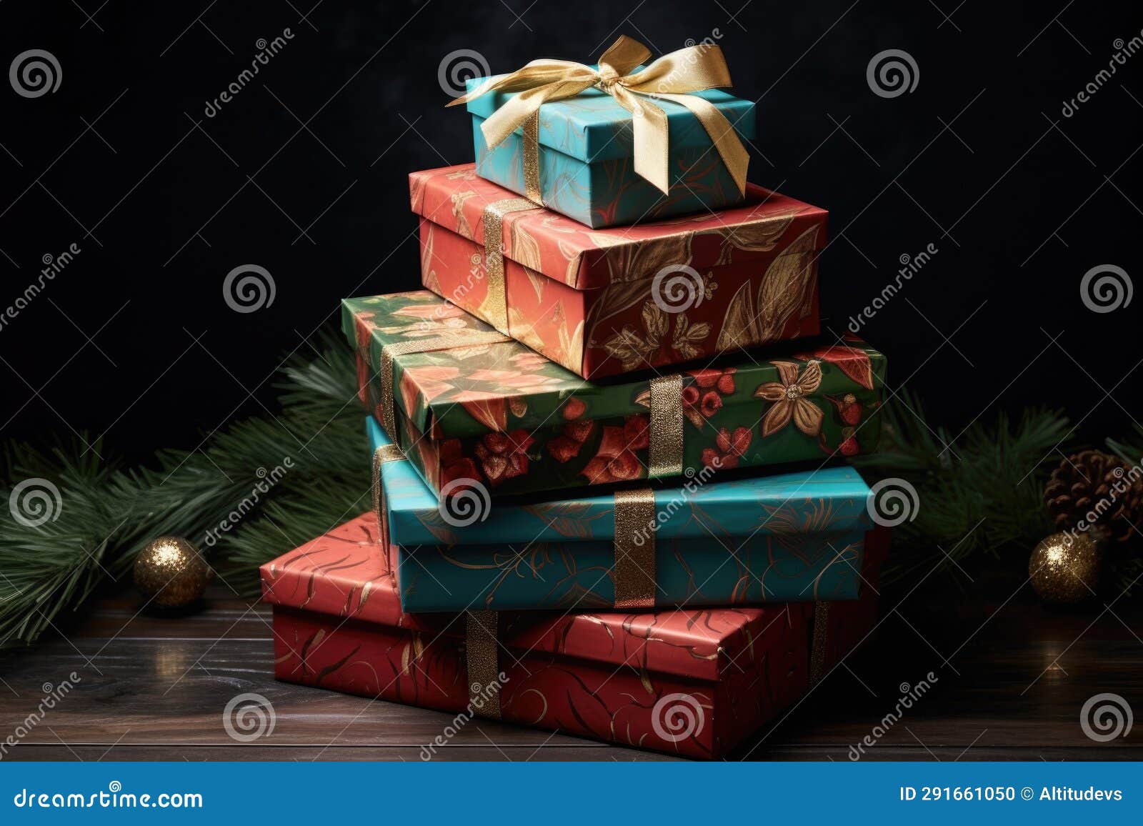 Festive Holiday Gift Boxes Stacked on Each Other Stock Photo - Image of ...