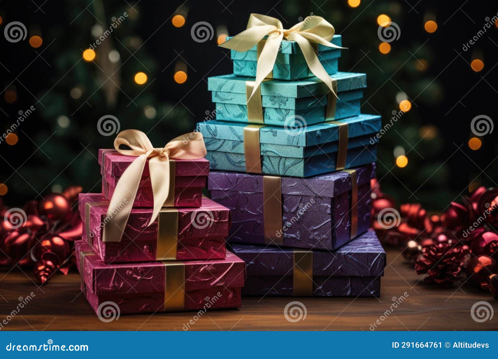 Festive Holiday Gift Boxes Stacked on Each Other Stock Image - Image of ...