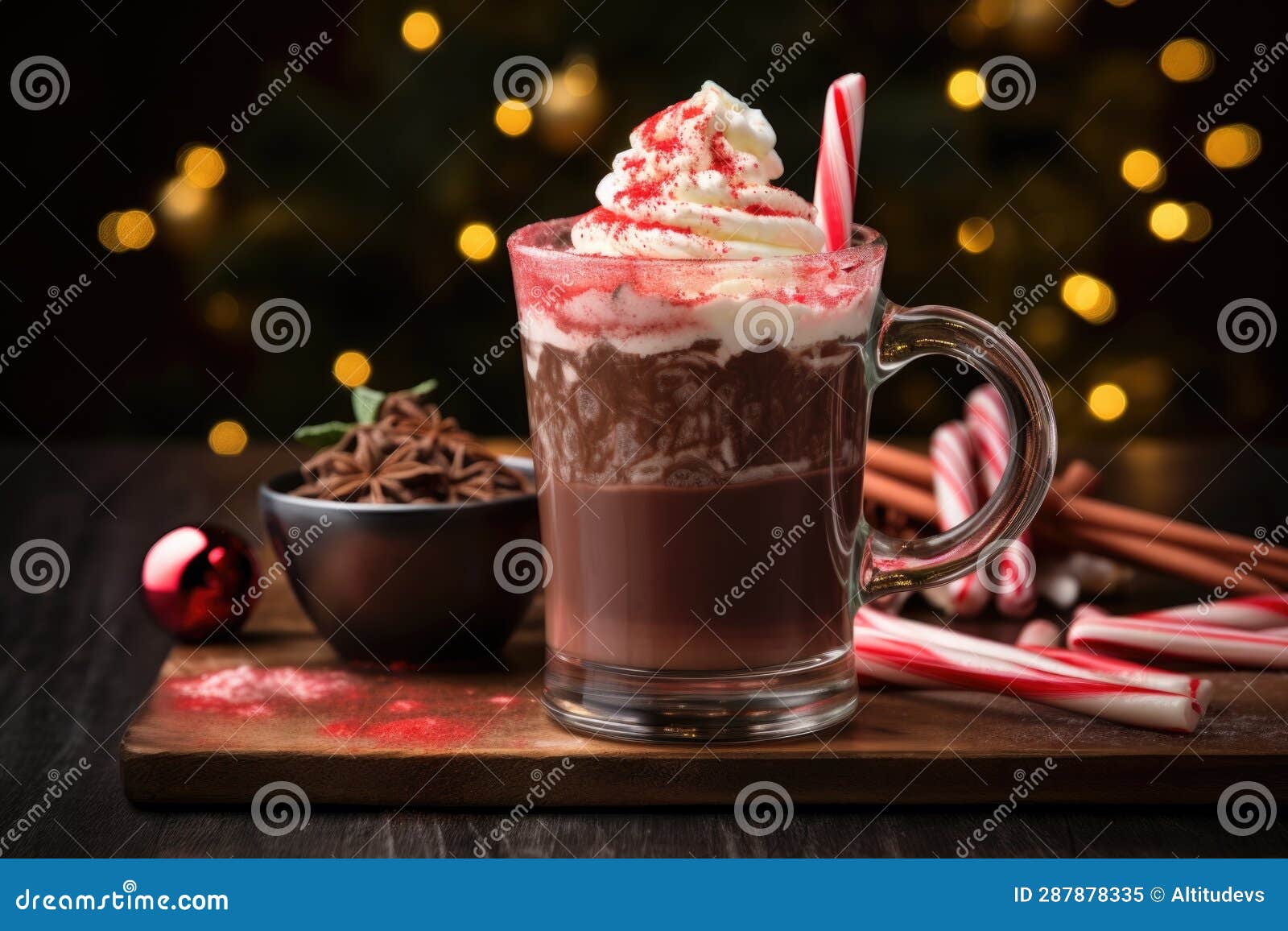 Festive Hot Chocolate with Candy Cane Garnish Stock Image - Image of ...
