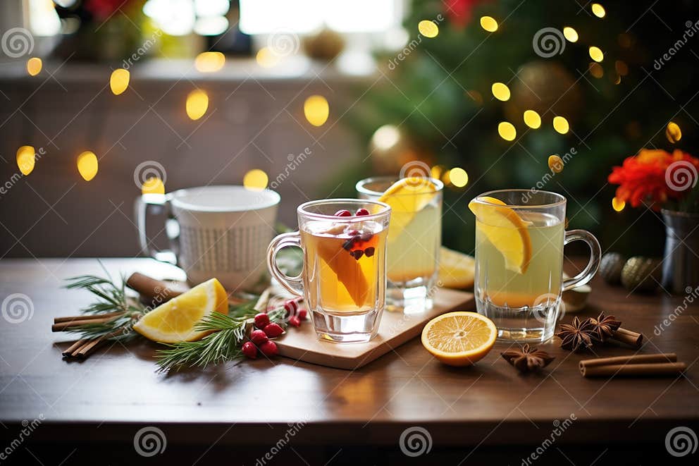Festive Hot Toddy Array with Various Garnishes Stock Image - Image of ...