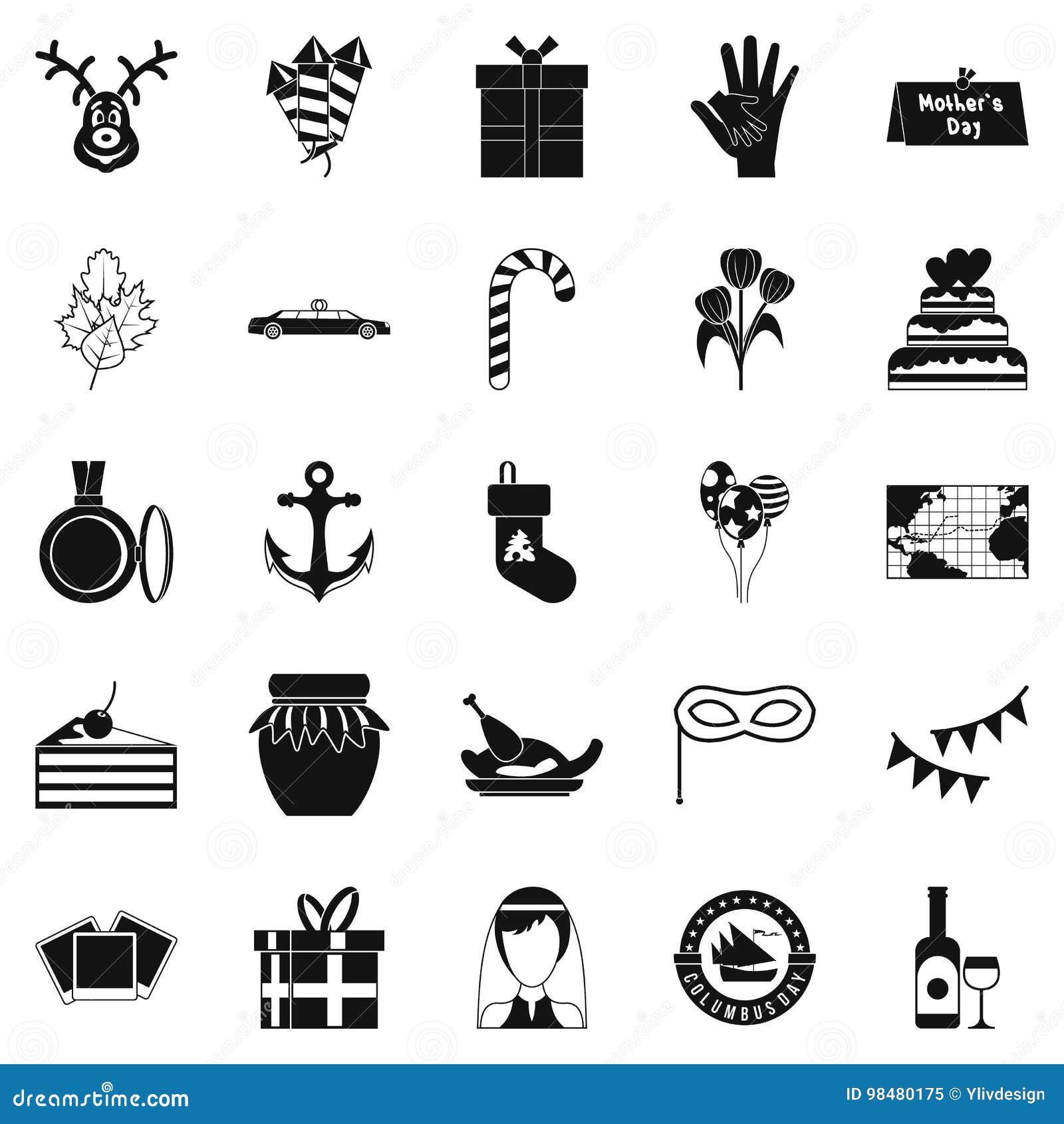 Festive Icons Set, Simple Style Stock Vector - Illustration of august ...