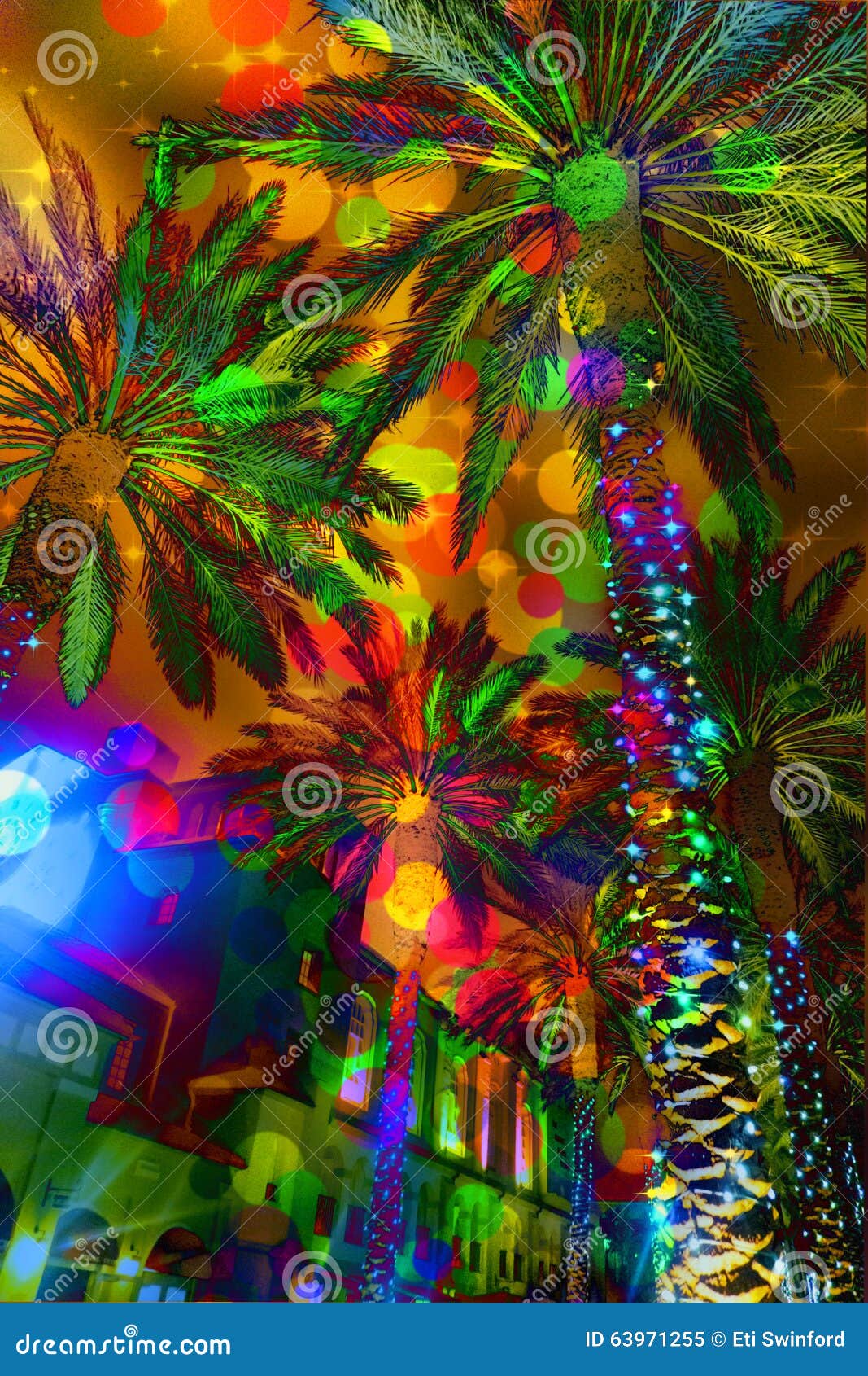 Festive Lights Abstract Palm Trees Stock Image - Image of party, trees ...