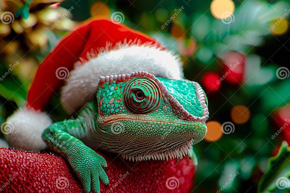 Festive Lizard in Christmas Hat Stock Illustration - Illustration of ...