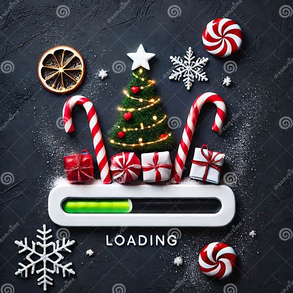 Festive Loading Button with Candy Canes and Christmas Decorations ...