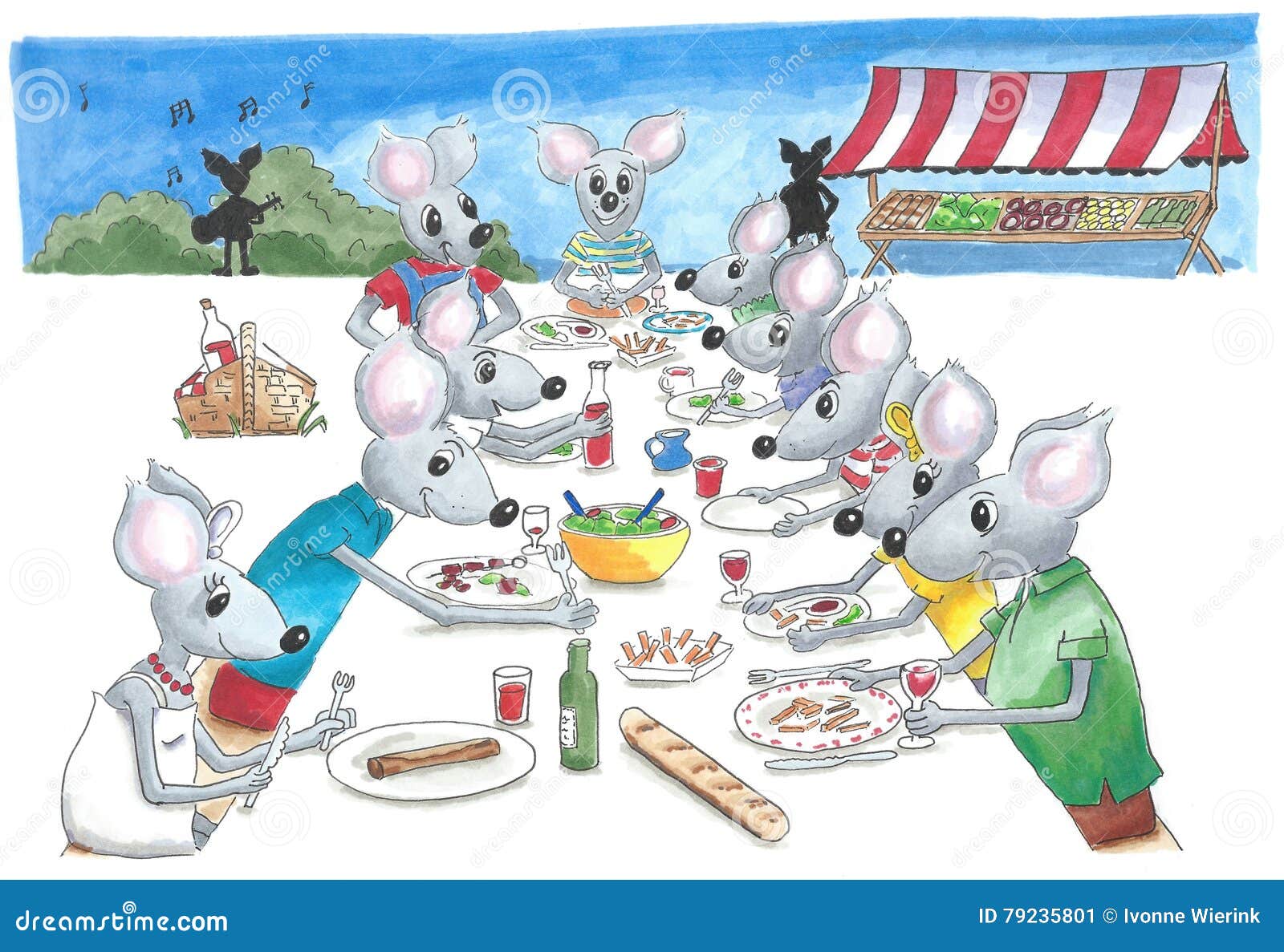 Festive Mice Eating at the Party Stock Illustration - Illustration of ...