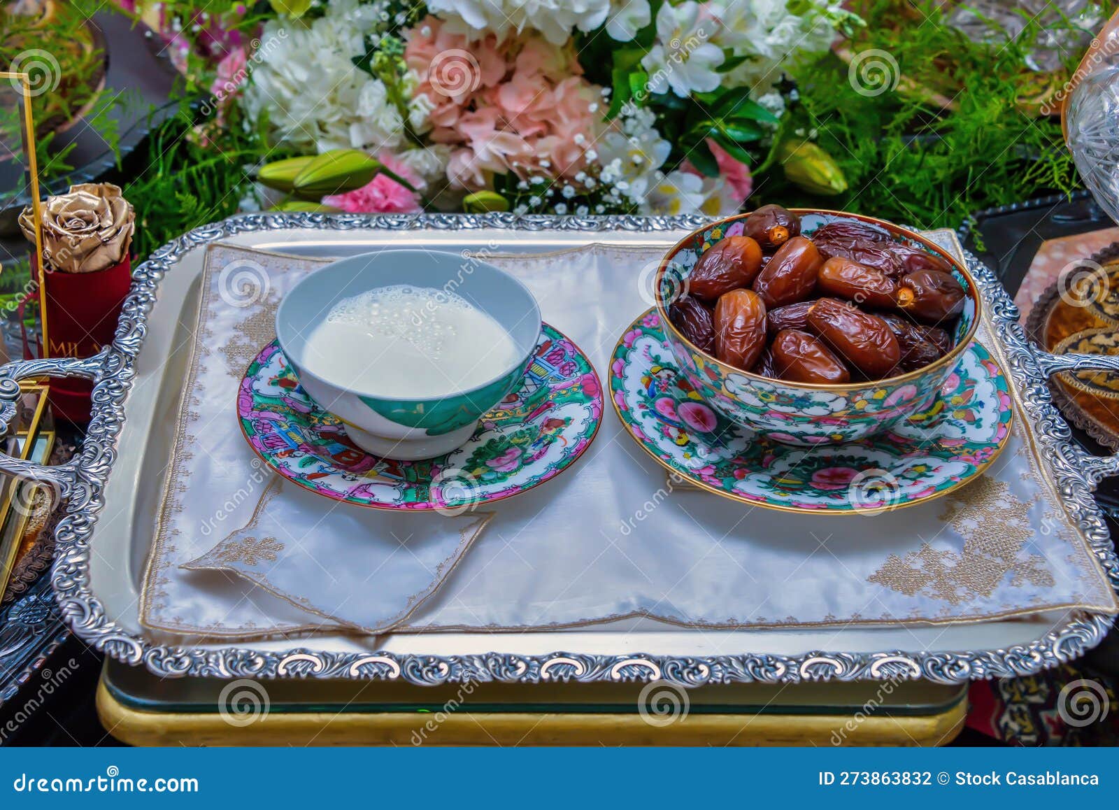 Festive Moroccan Bowls with Milk and Dates. Stock Photo - Image of ...