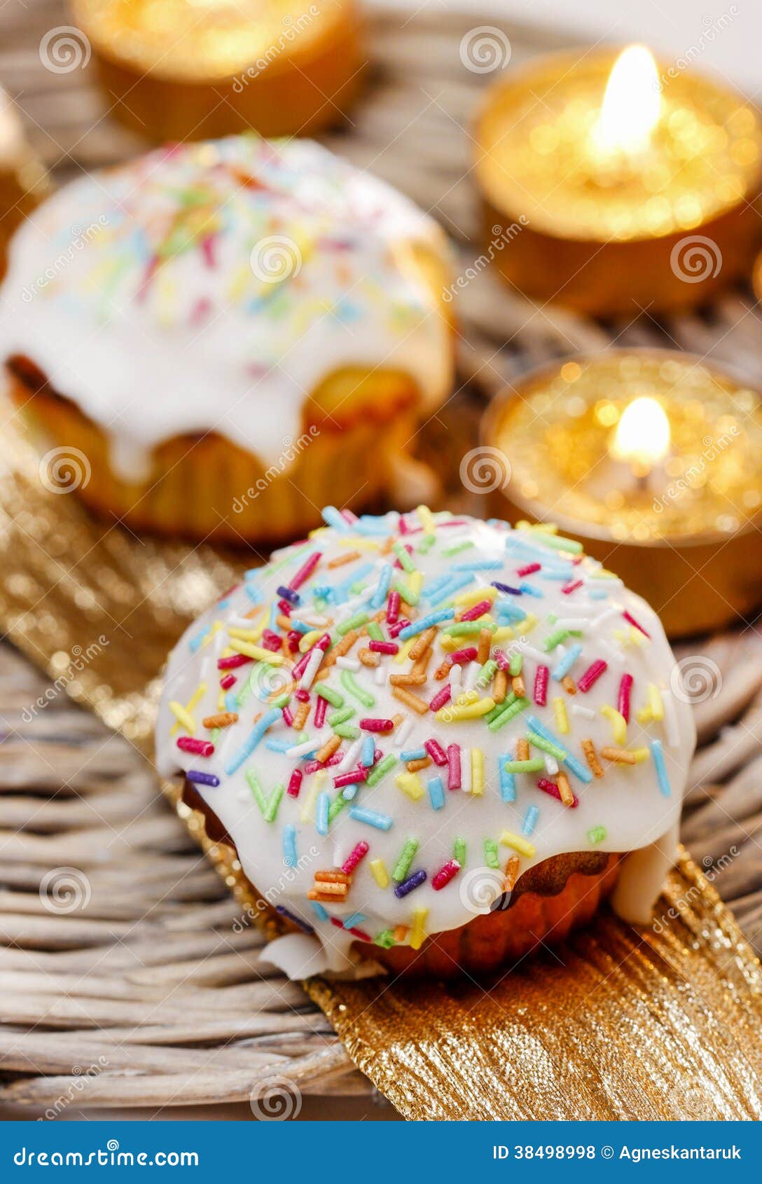 Festive Muffins Decorated with Colorful Sprinkles Stock Photo - Image ...