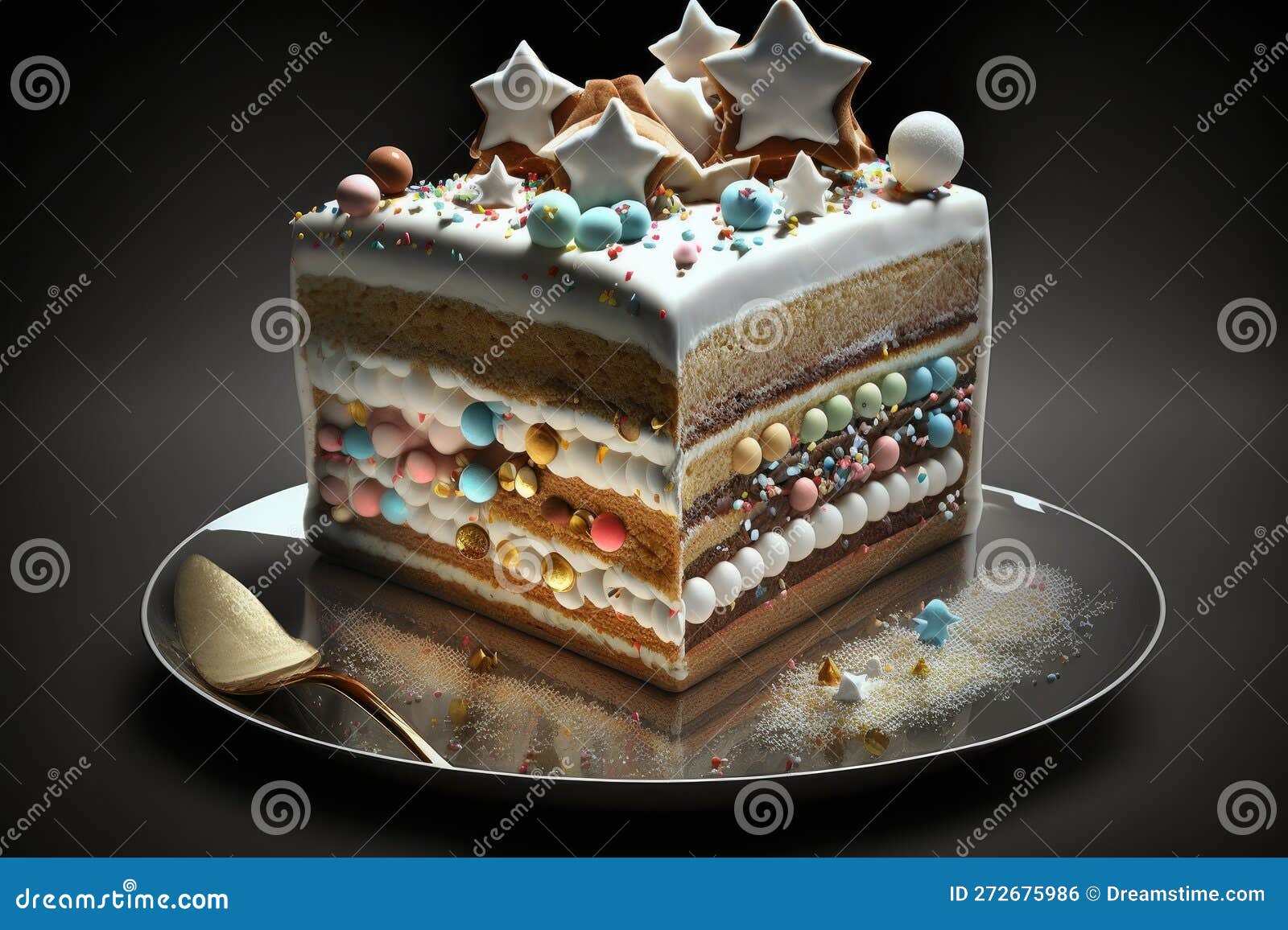 Festive Multi-serving Birthday Cake for Festive Table Stock ...