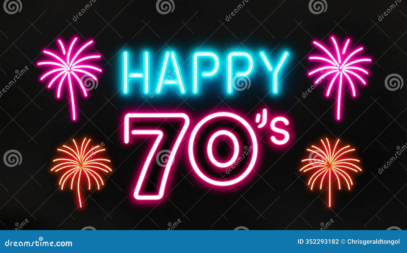 Festive Neon Backlit Style of the Word Happy 70s on a Ai Generated ...