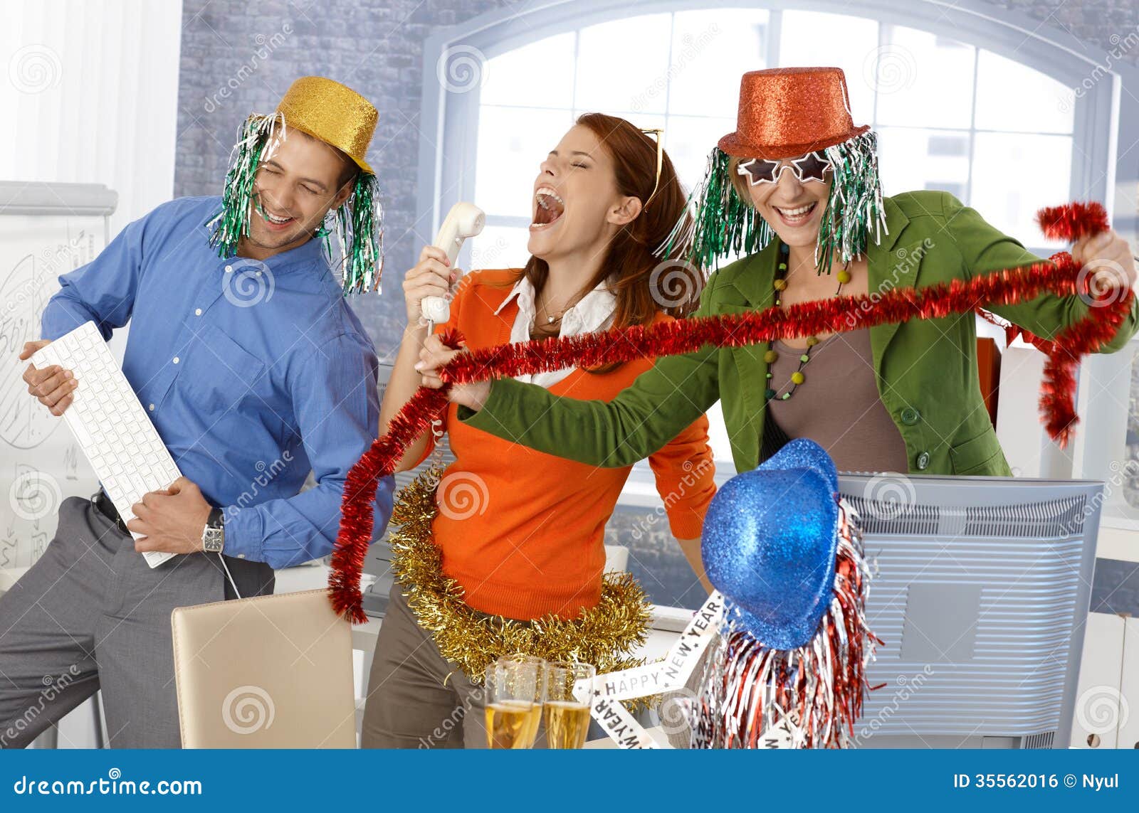 Festive New Year Office Party Stock Photo - Image of coworkers ...
