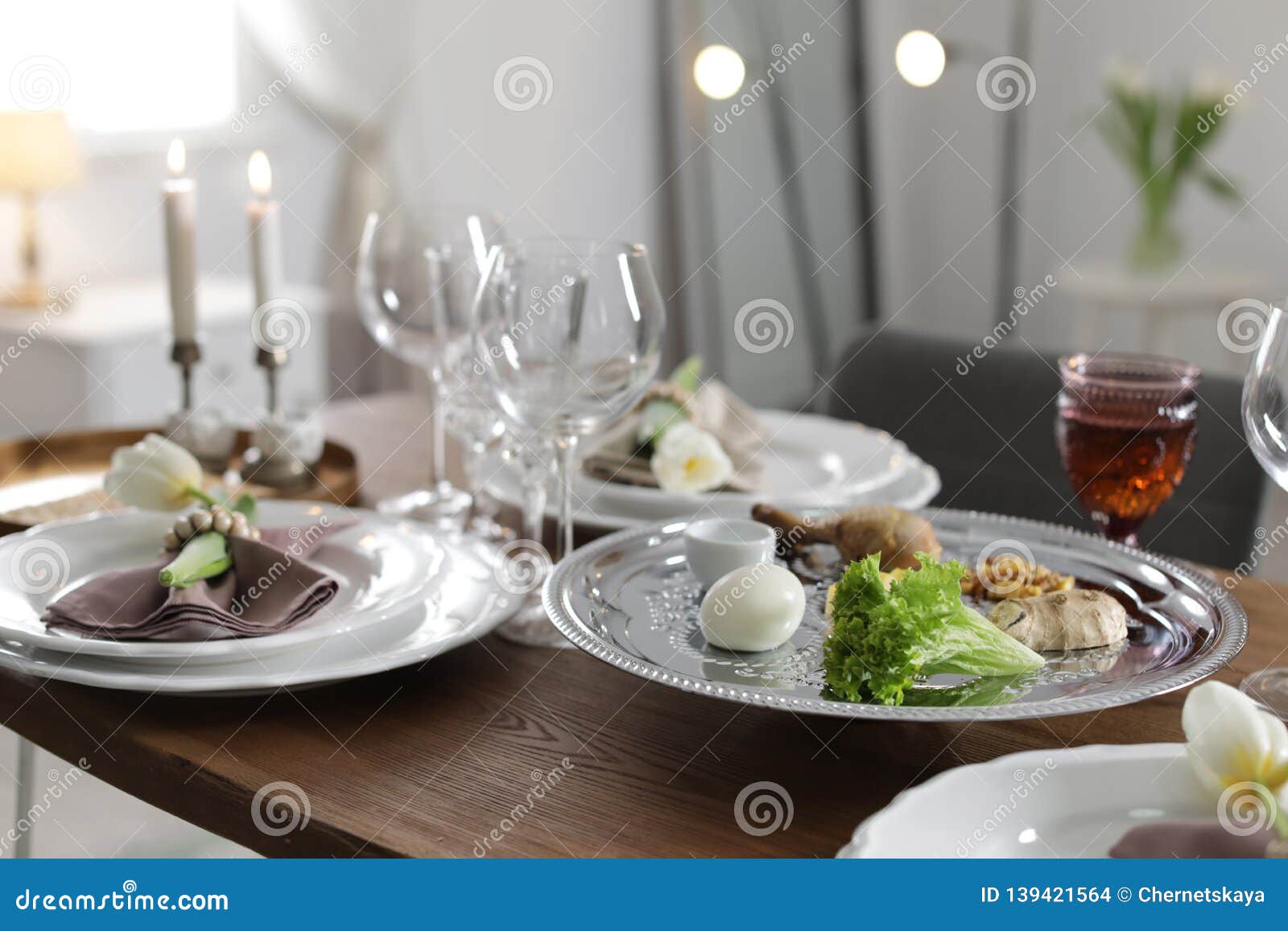 Festive Passover Table Setting at Home. Stock Photo - Image of dinner ...