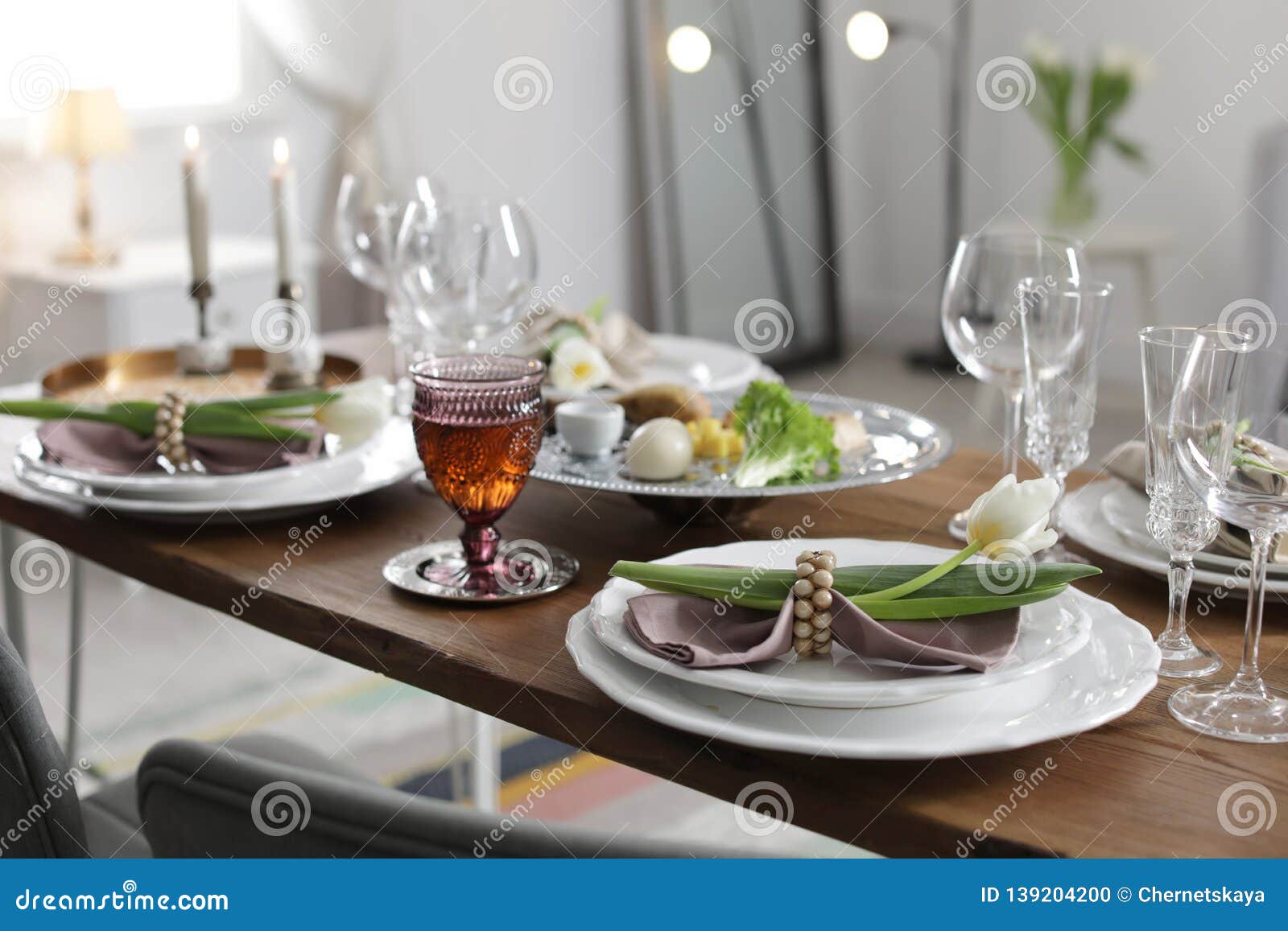 Festive Passover Table Setting at Home. Stock Photo - Image of dinner ...