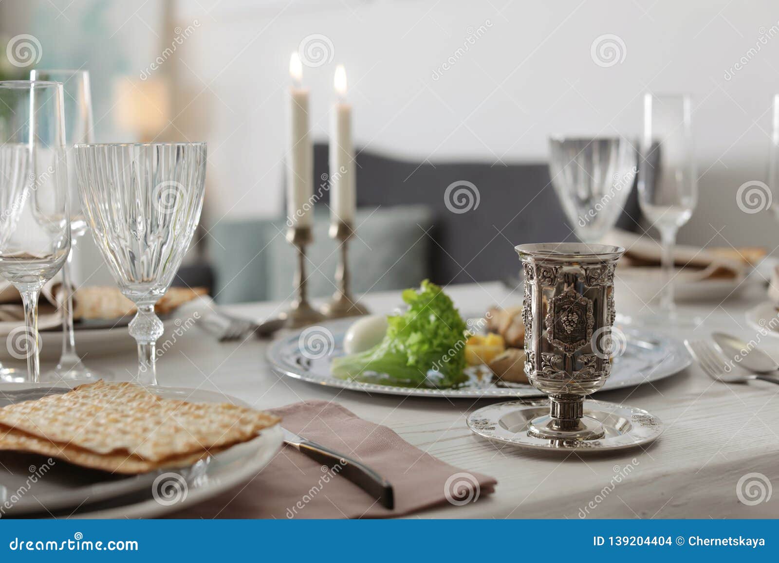 Festive Passover Table Setting at Home. Stock Photo - Image of chazeret ...