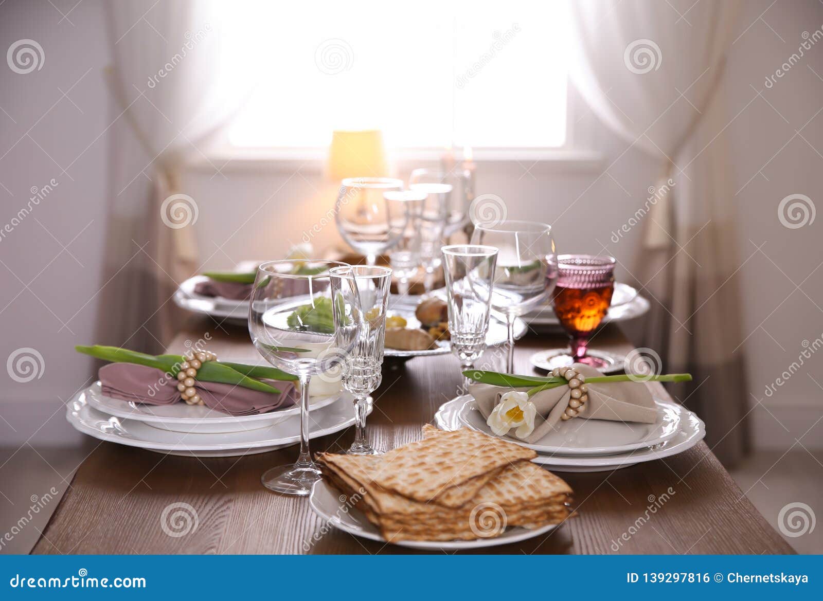 Festive Passover Table Setting at Home. Stock Photo - Image of interior ...