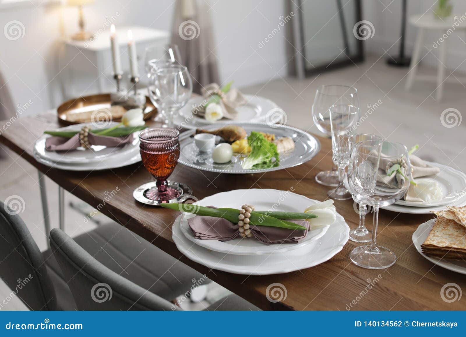 Festive Passover Table Setting at Home. Stock Photo - Image of happy ...