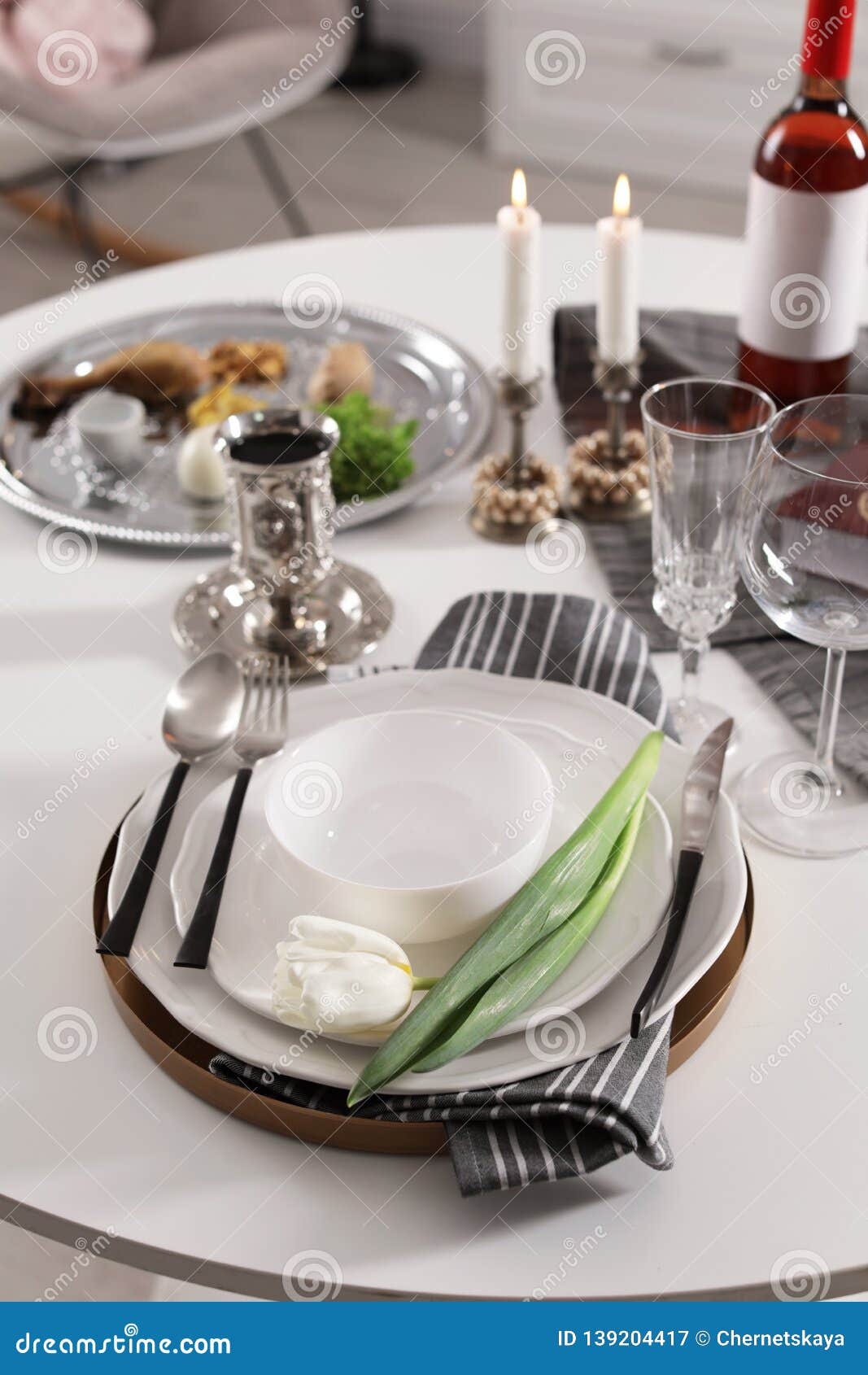Festive Passover Table Setting at Home. Stock Image - Image of exodus ...