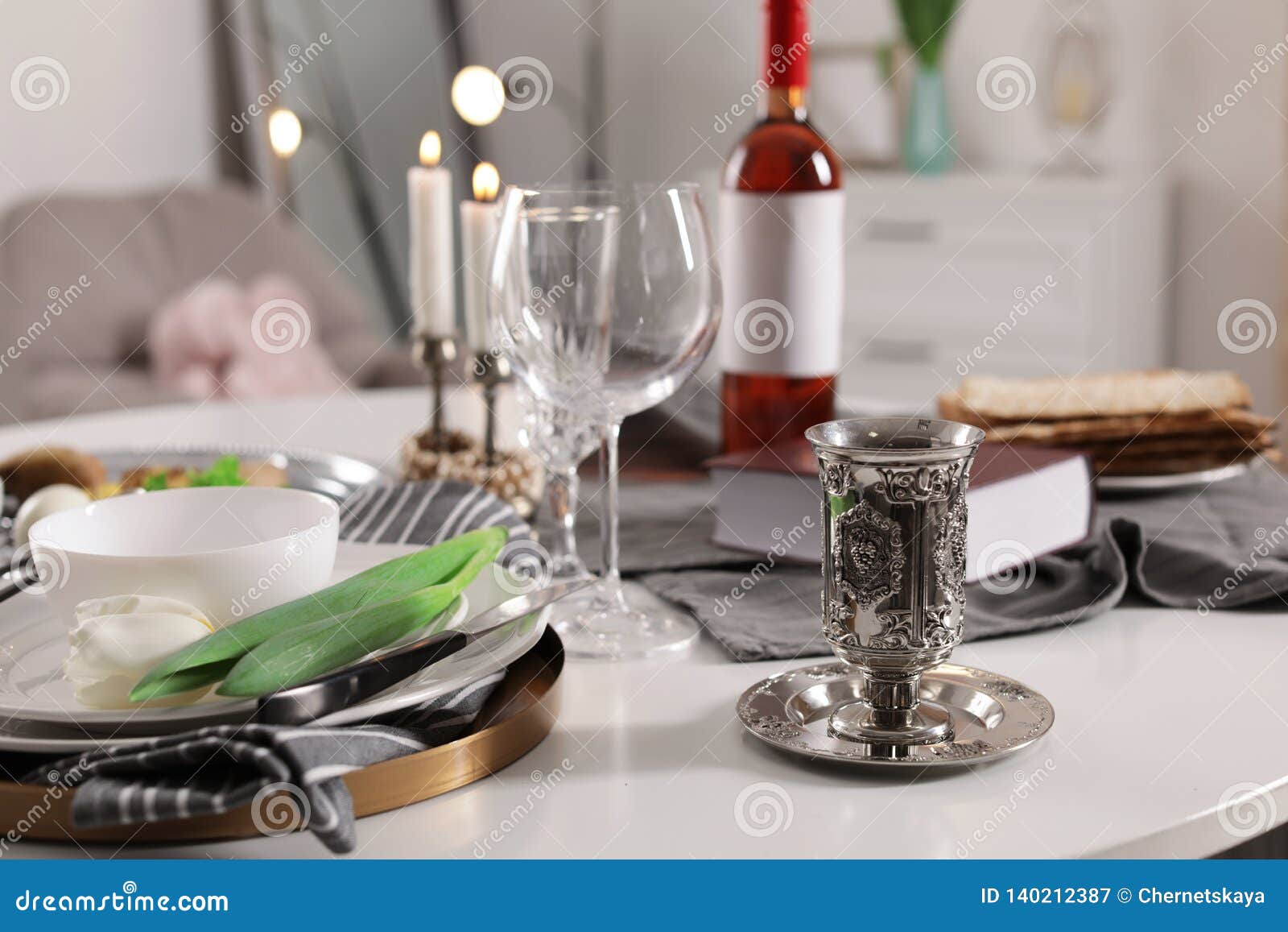 Festive Passover Table Setting at Home. Stock Image - Image of home ...