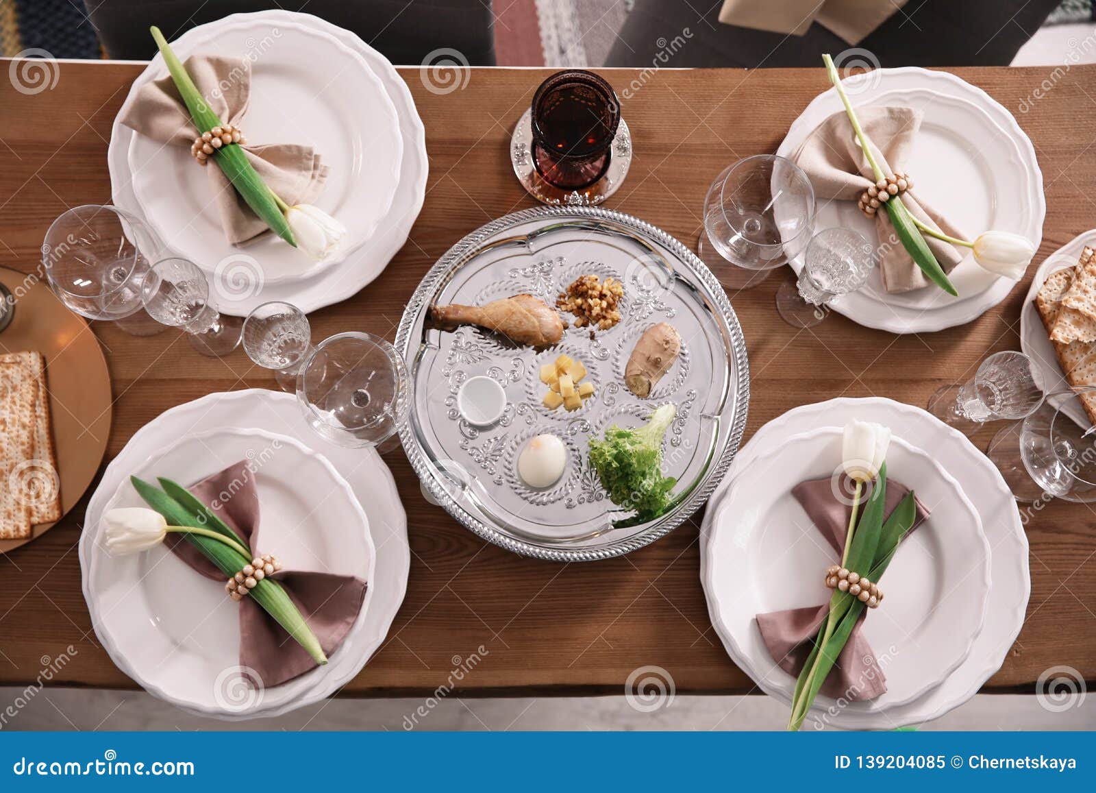 Festive Passover Table Setting, Top View Stock Image - Image of festive ...
