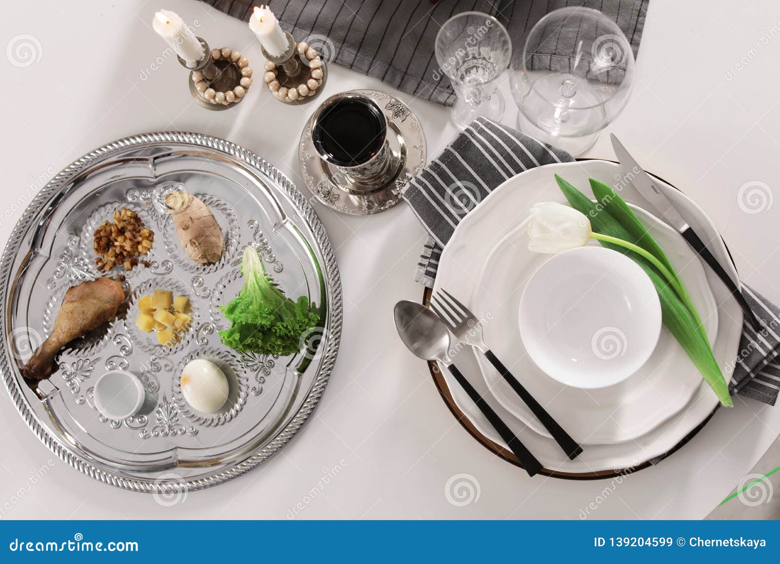 Festive Passover Table Setting, Top View. Stock Image - Image of dining ...