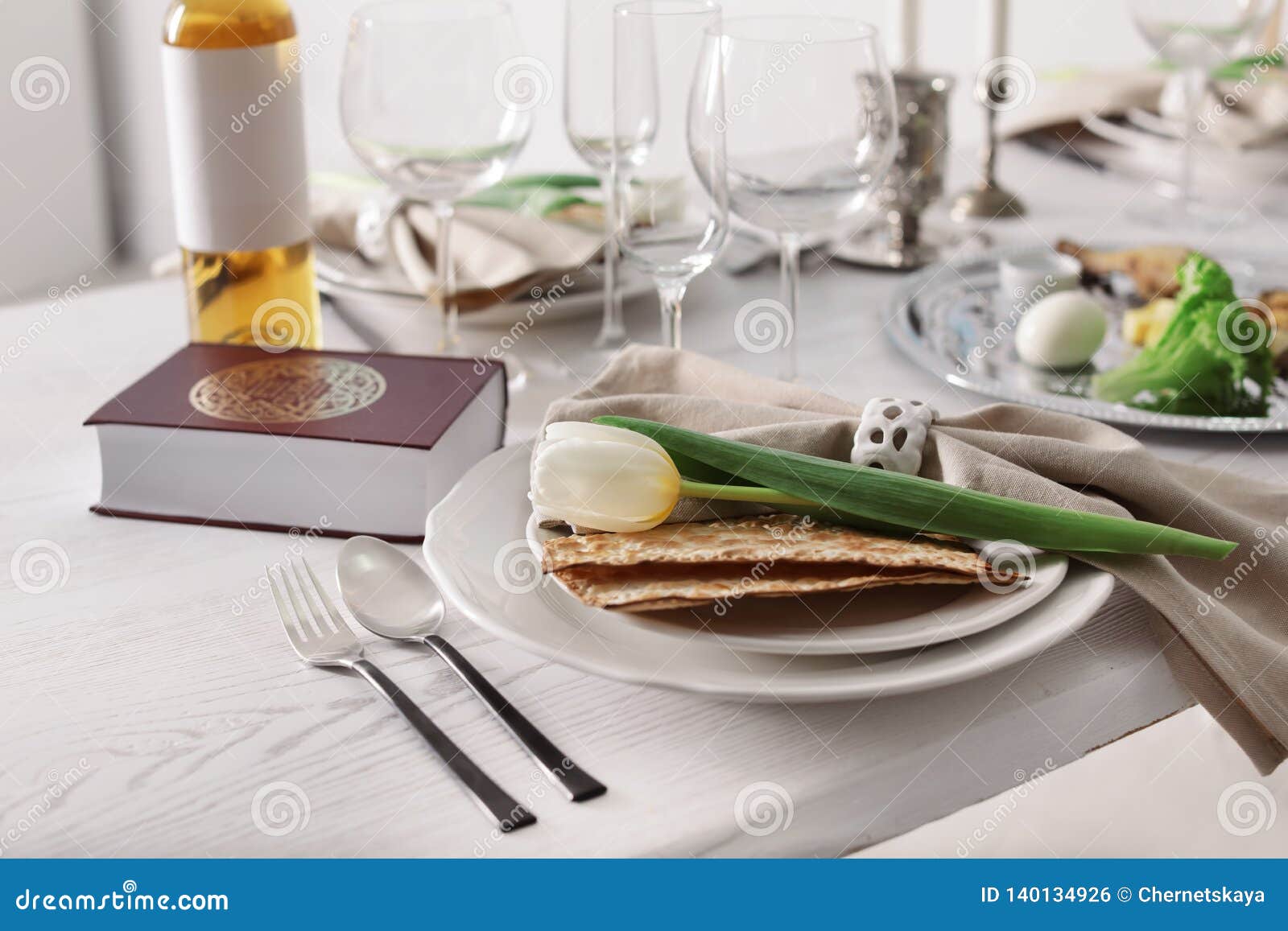 Festive Passover Table Setting with Torah. Stock Photo - Image of torah ...