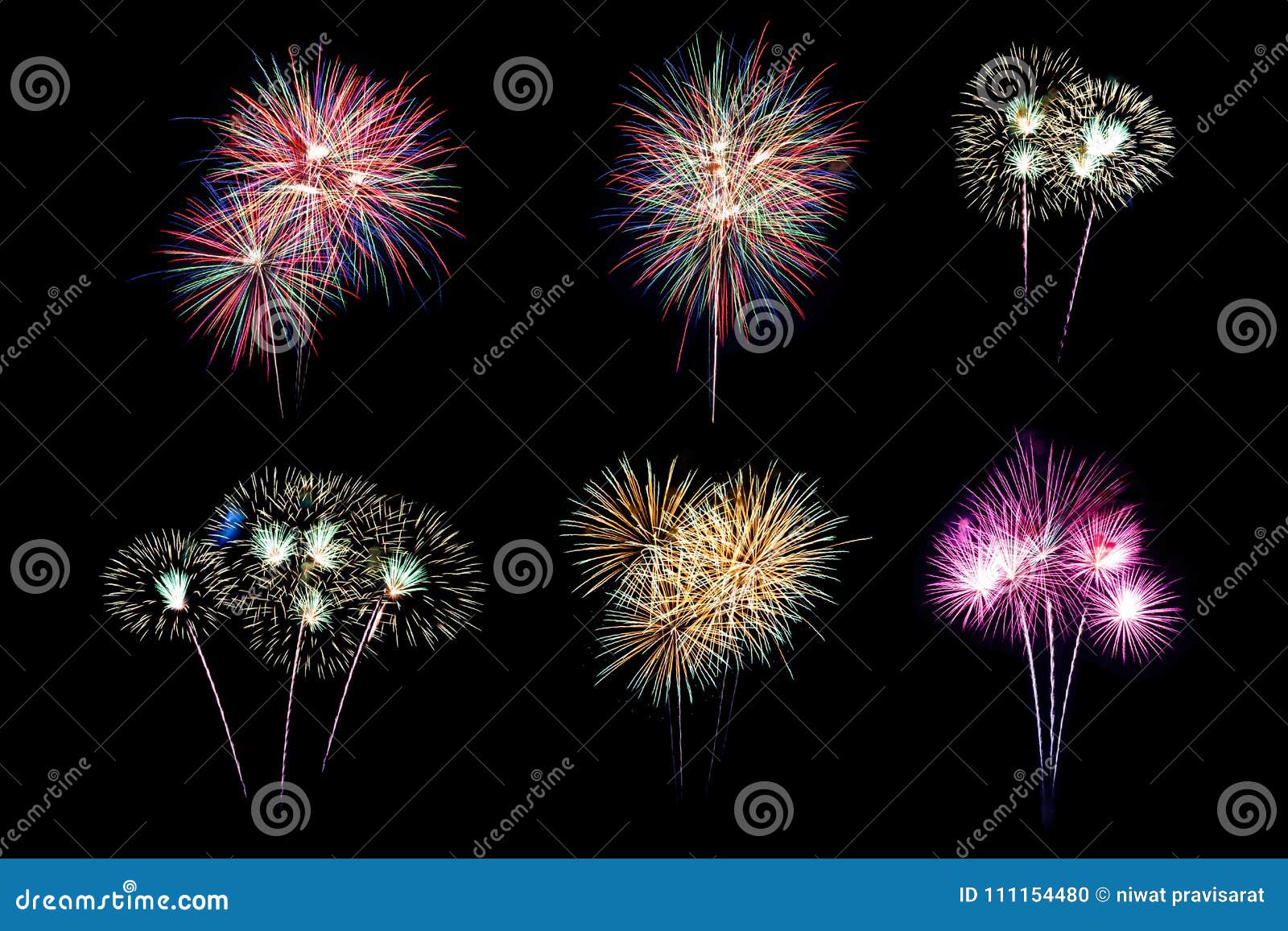 Festive Patterned of Colorful Assorted Firework Bursting in Various ...