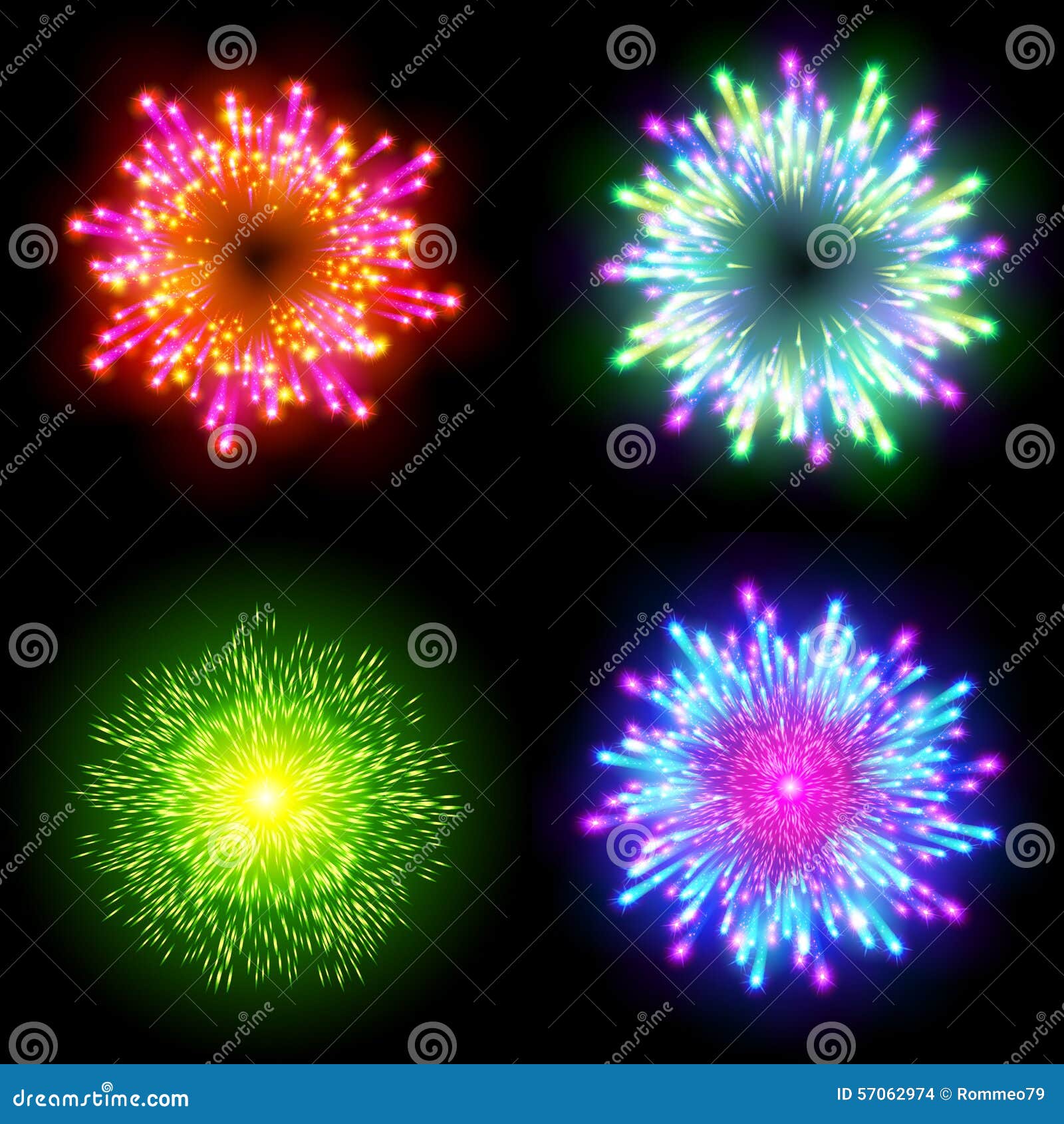 Festive Patterned Firework Bursting in Various Shapes Sparkling ...