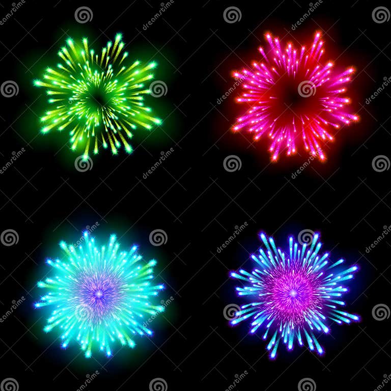 Festive Patterned Firework Bursting in Various Shapes Sparkling ...