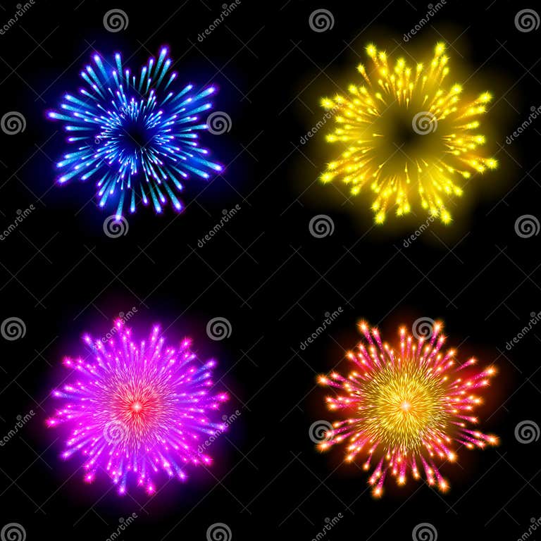 Festive Patterned Firework Bursting in Various Shapes Sparkling ...