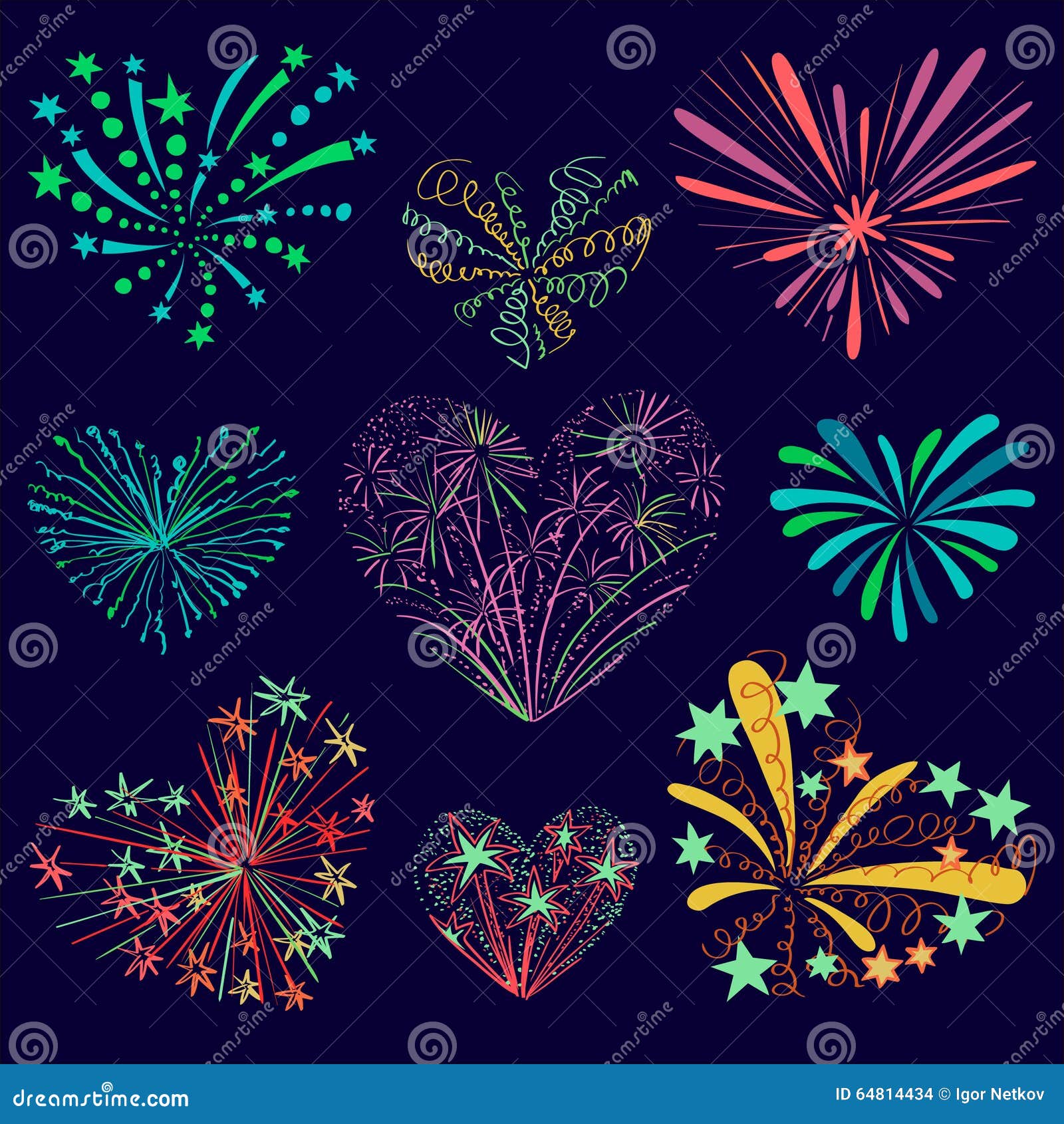 Festive Patterned Firework Bursting In Various Shapes Sparkling ...