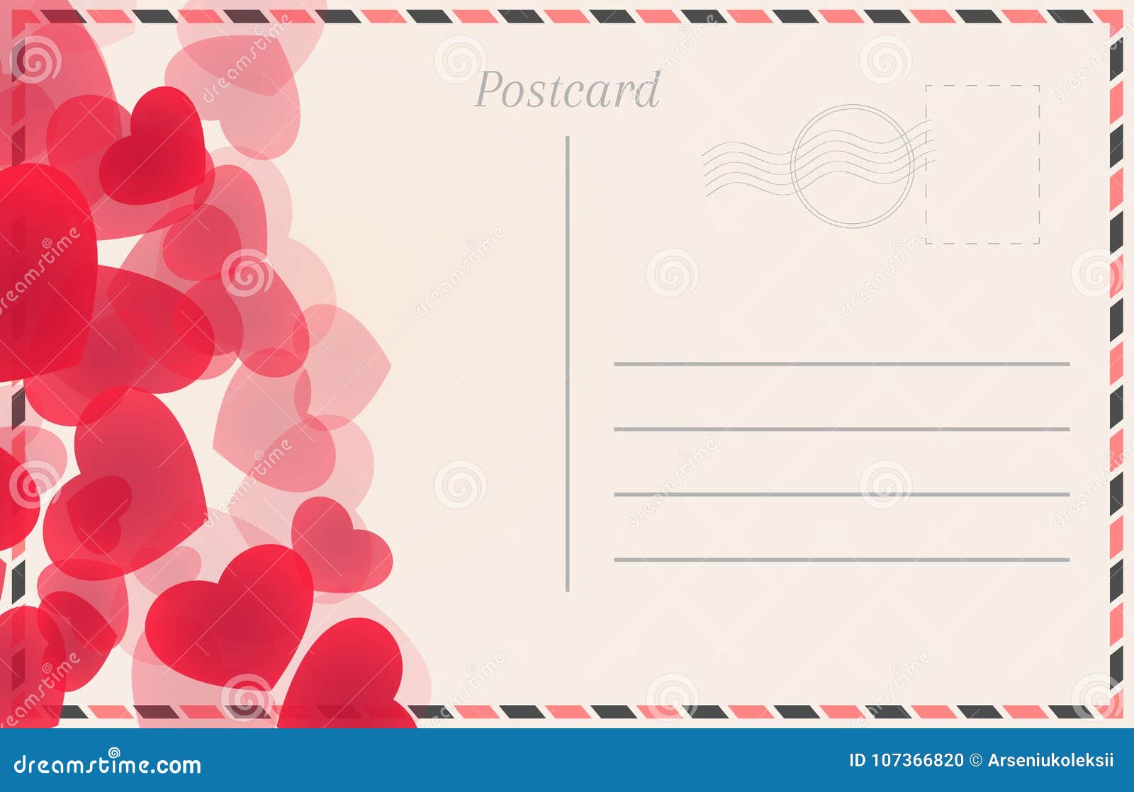 Postal Card with Red Hearts Stock Vector - Illustration of mail ...