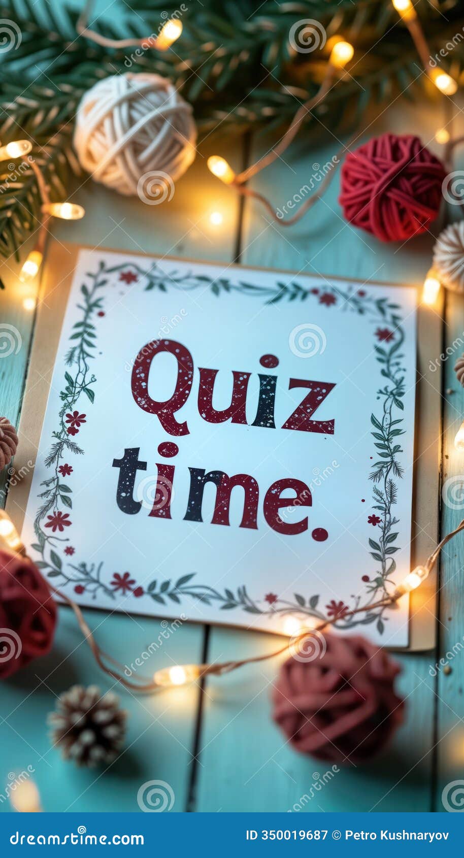 Festive Quiz Card for Game Night. Cozy Winter Decor, Warm String Lights ...