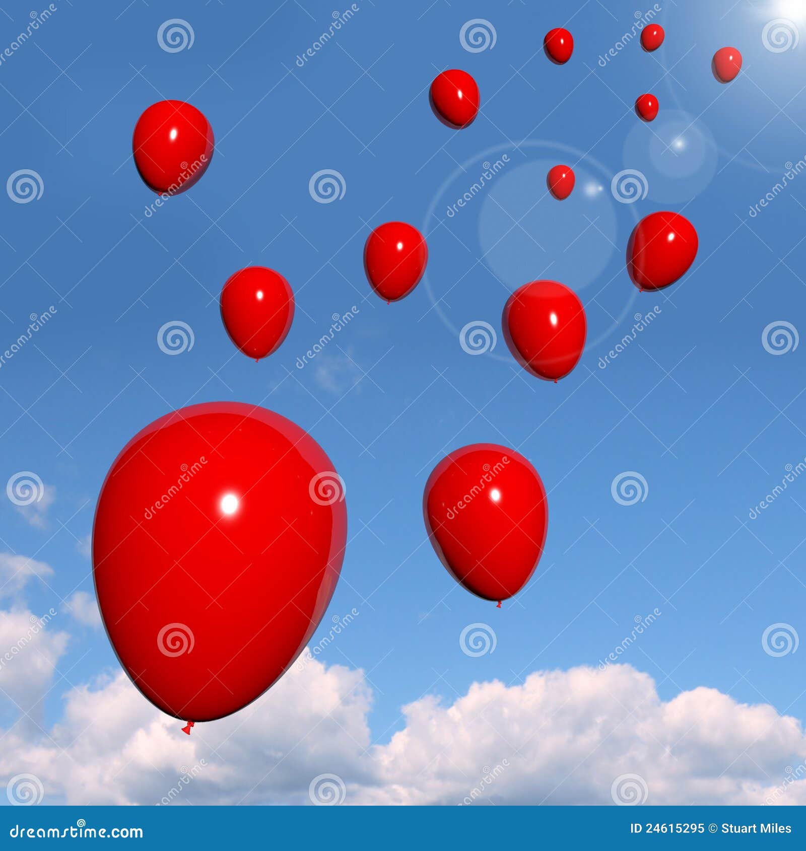 Festive Red Balloons in the Sky for Celebration Stock Illustration ...